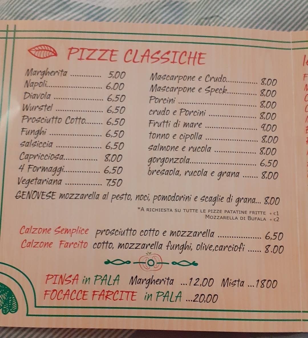Menu da Pinseria Romana Da Fabietto pizzeria, Marina di Massa