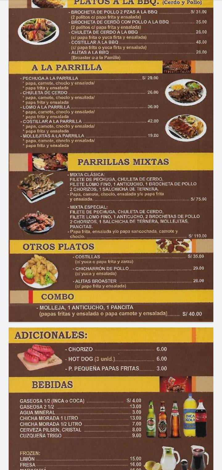 Menu at "El Osito" restaurant, Piura, Intersección entre la Av. Grau y la