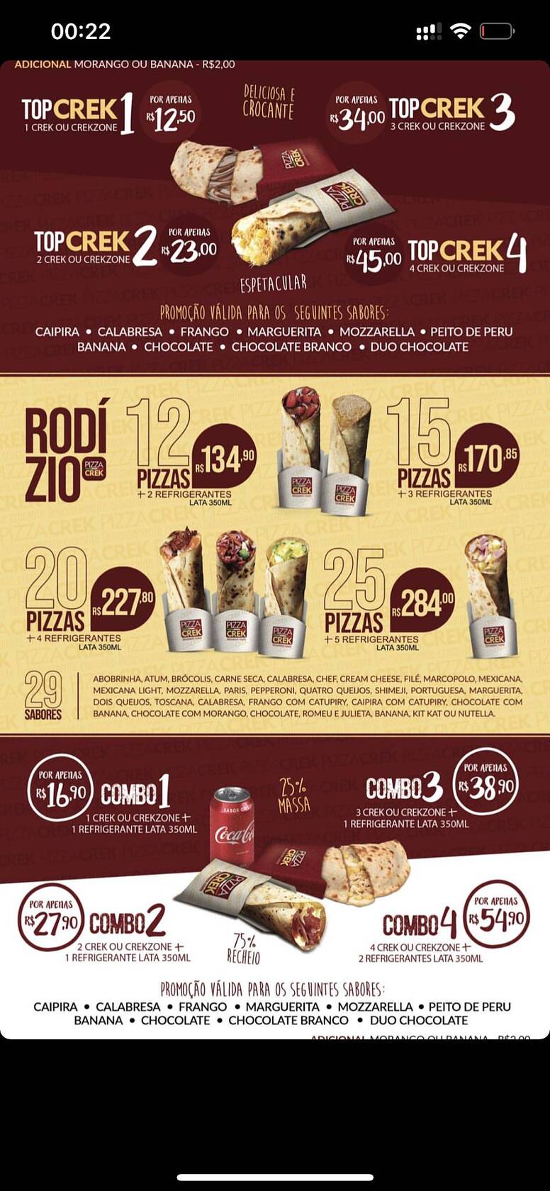 Menu em Pizza Crek Manaus restaurante, Manaus