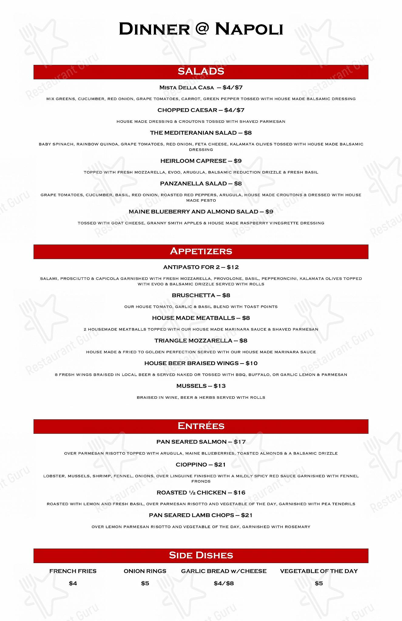 Menu at The Napoli’s - Italian Kitchen & Bar, Ogunquit, 667 Main St