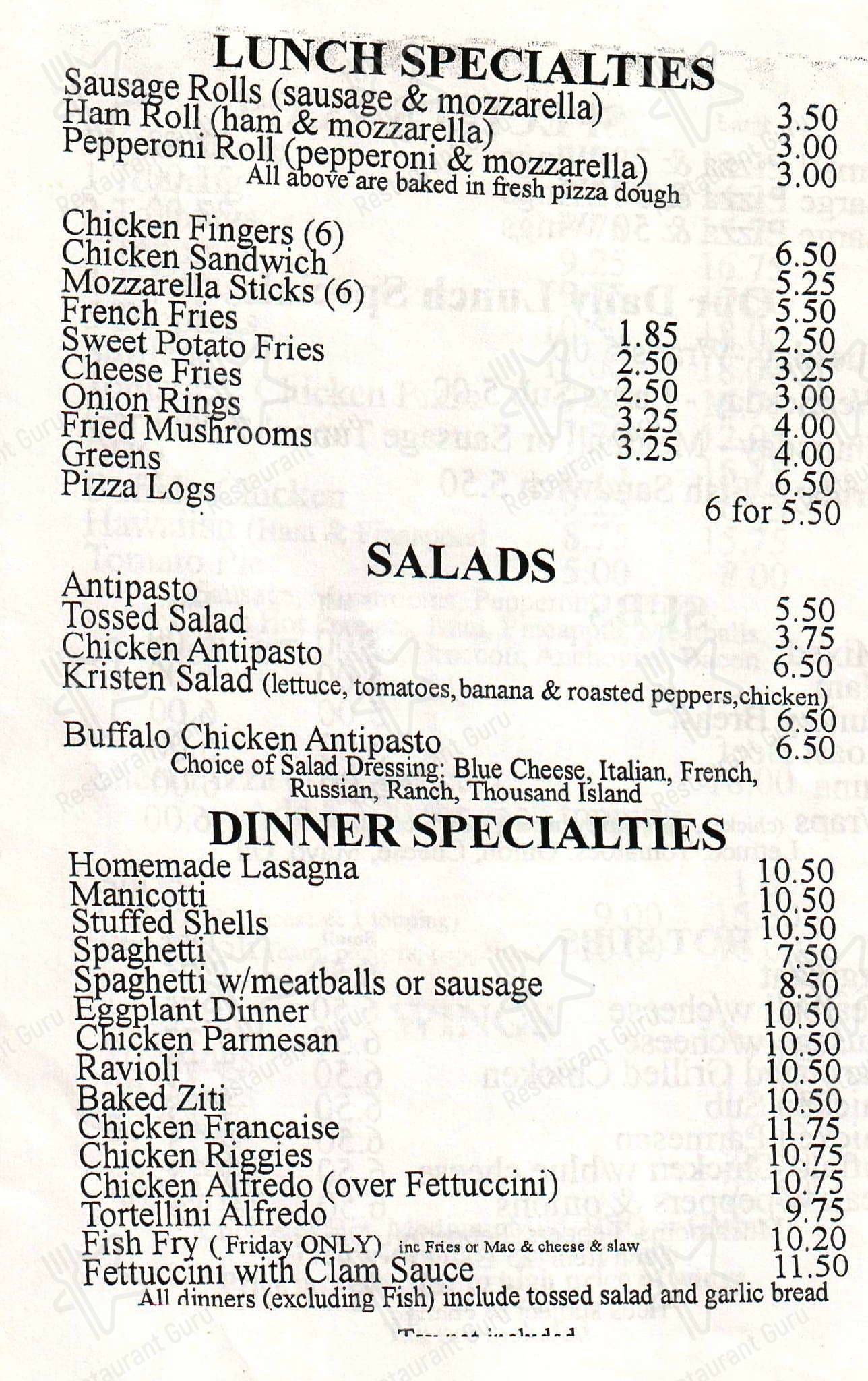 Menu at New York Pizzeria, Waterville, 111 W Main St