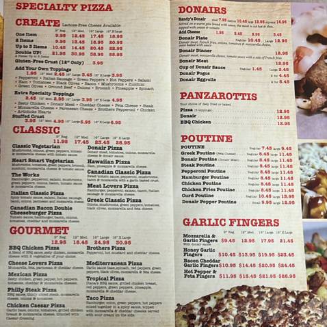 Menu at Randy's Pizza & Donair pizzeria, Lower Sackville