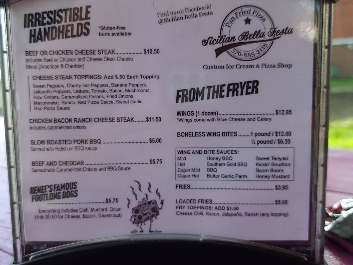 Menu at Sicilian Bella Festa pizzeria, West Wyoming