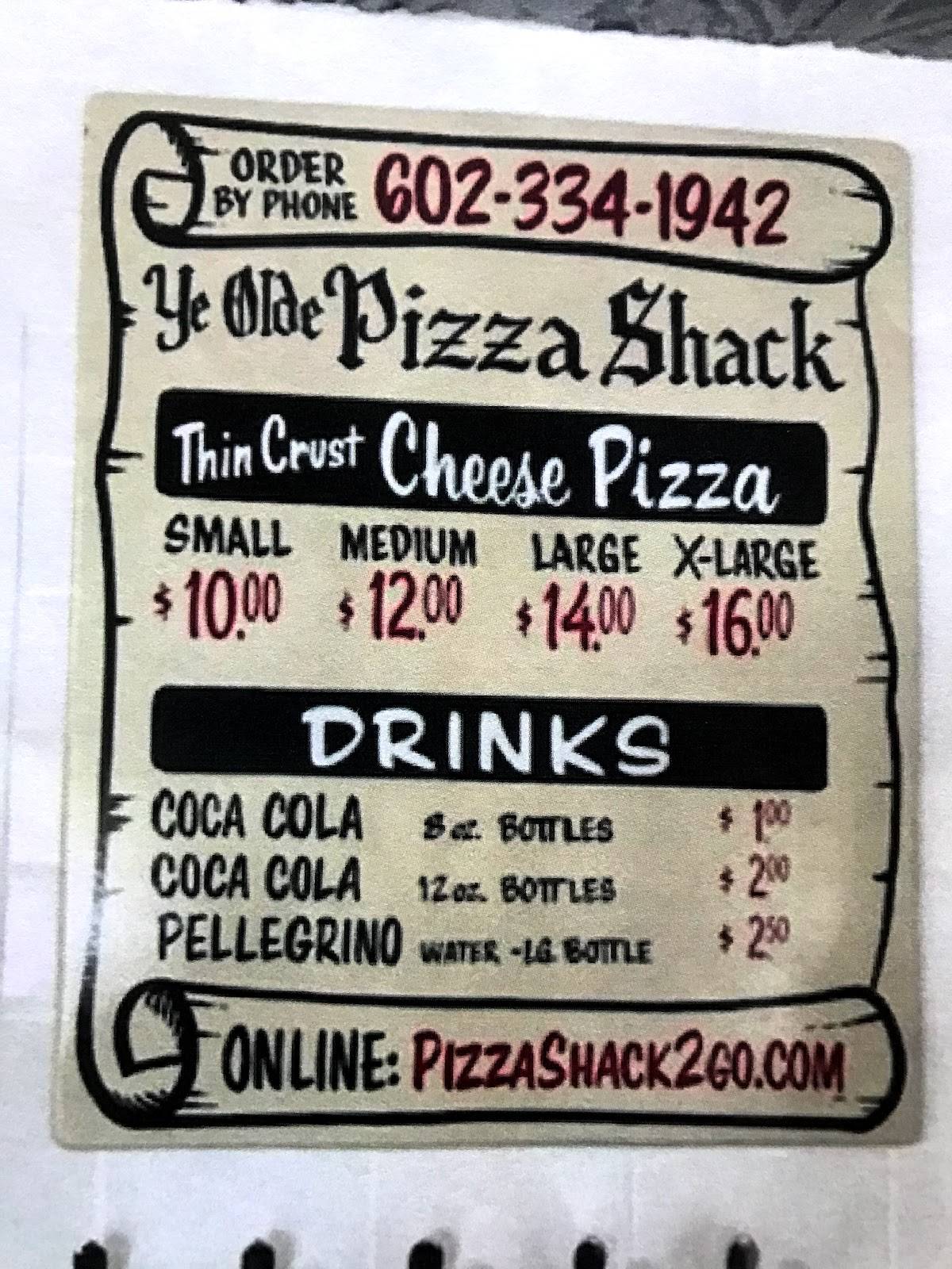 Menu at The Pizza Shack pizzeria, Phoenix
