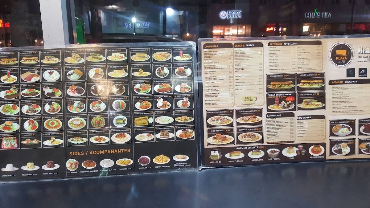 Menu at Playa Cafe, Miami Beach