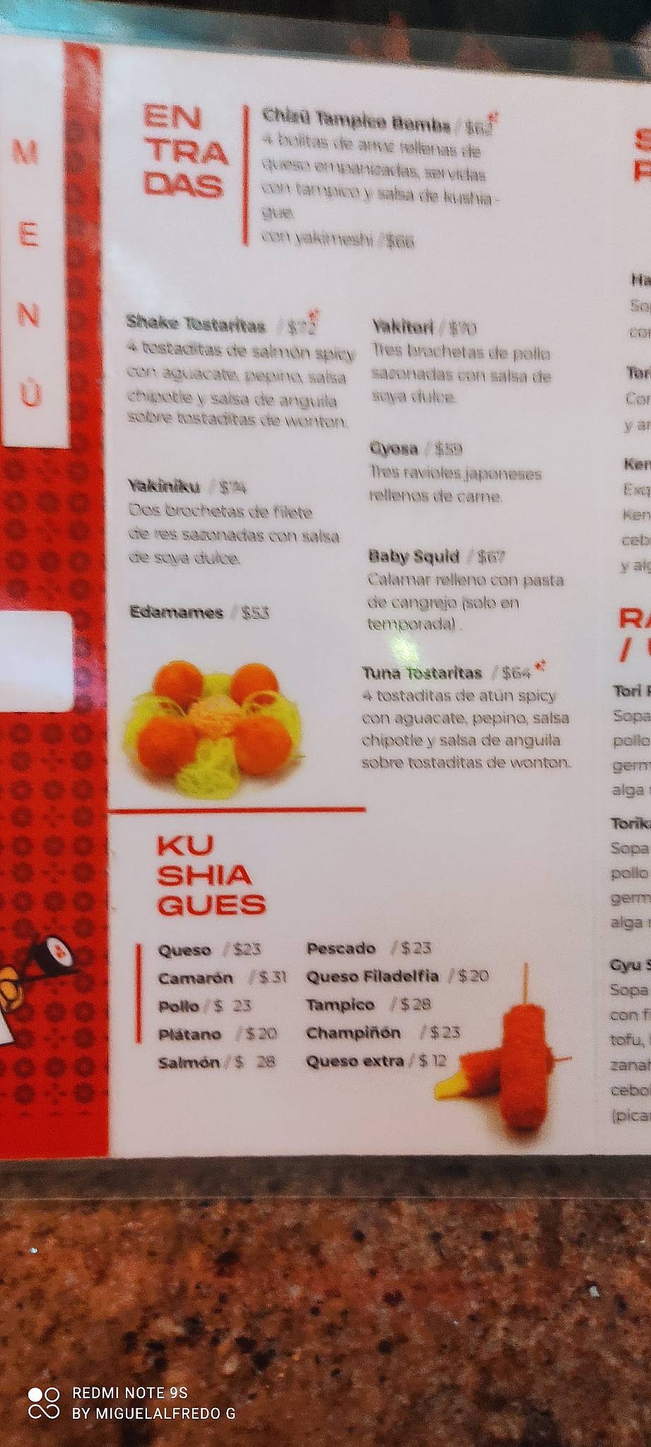 Carta del restaurante Sushi Ken, Playa del Carmen