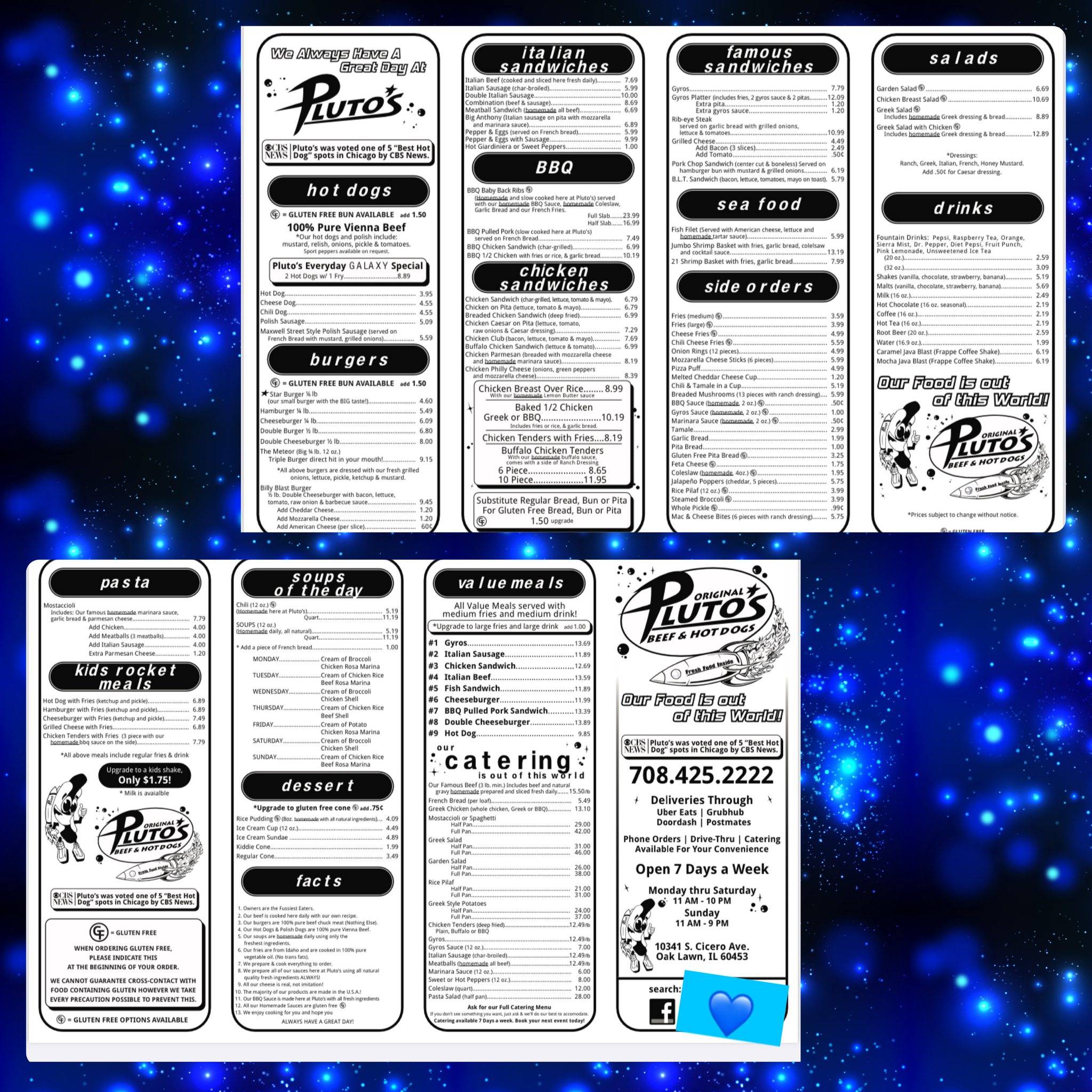 Menu at Pluto's fast food, Oak Lawn