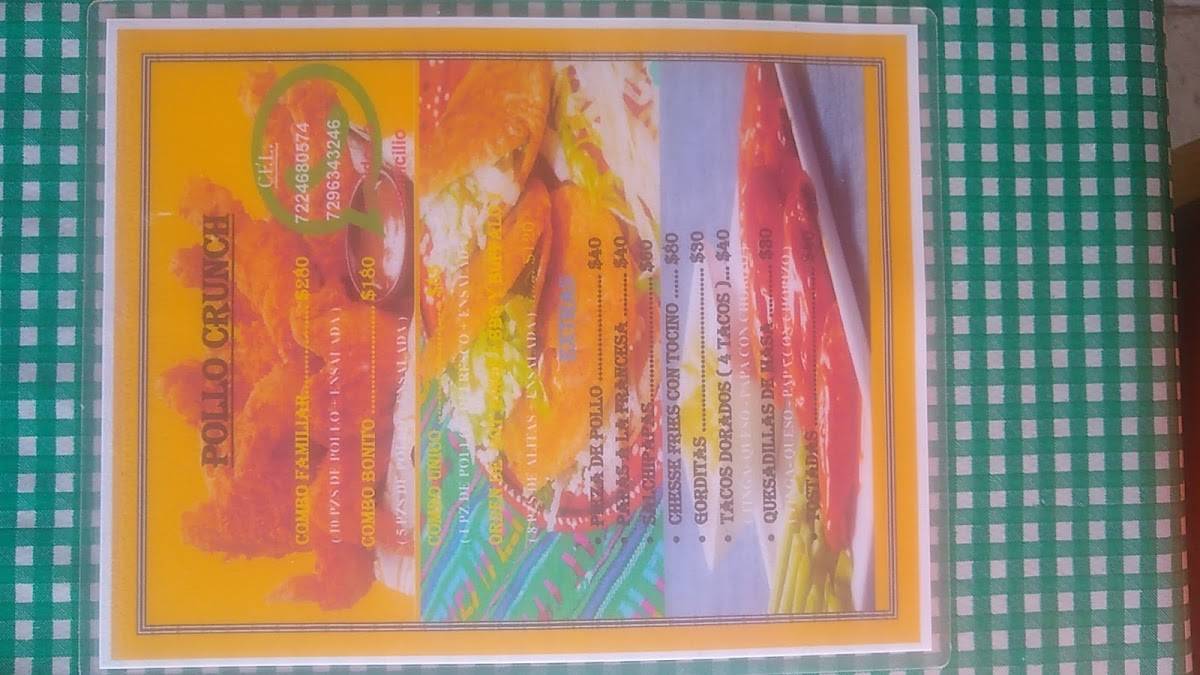 Menu at Pollo crunch restaurant, Mexico