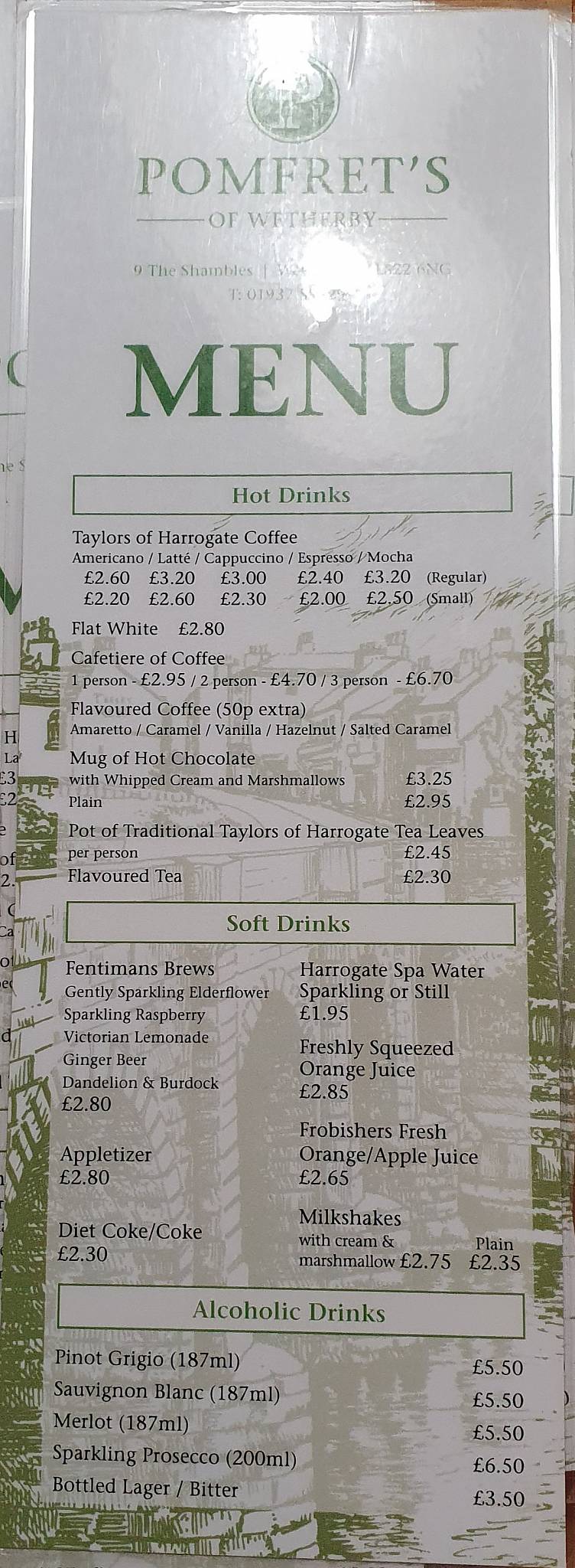 Menu at Pomfrets of Wetherby cafe, Wetherby