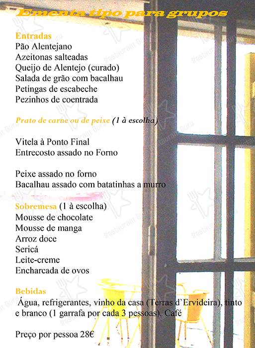 Menu at Ponto Final restaurant, Almada