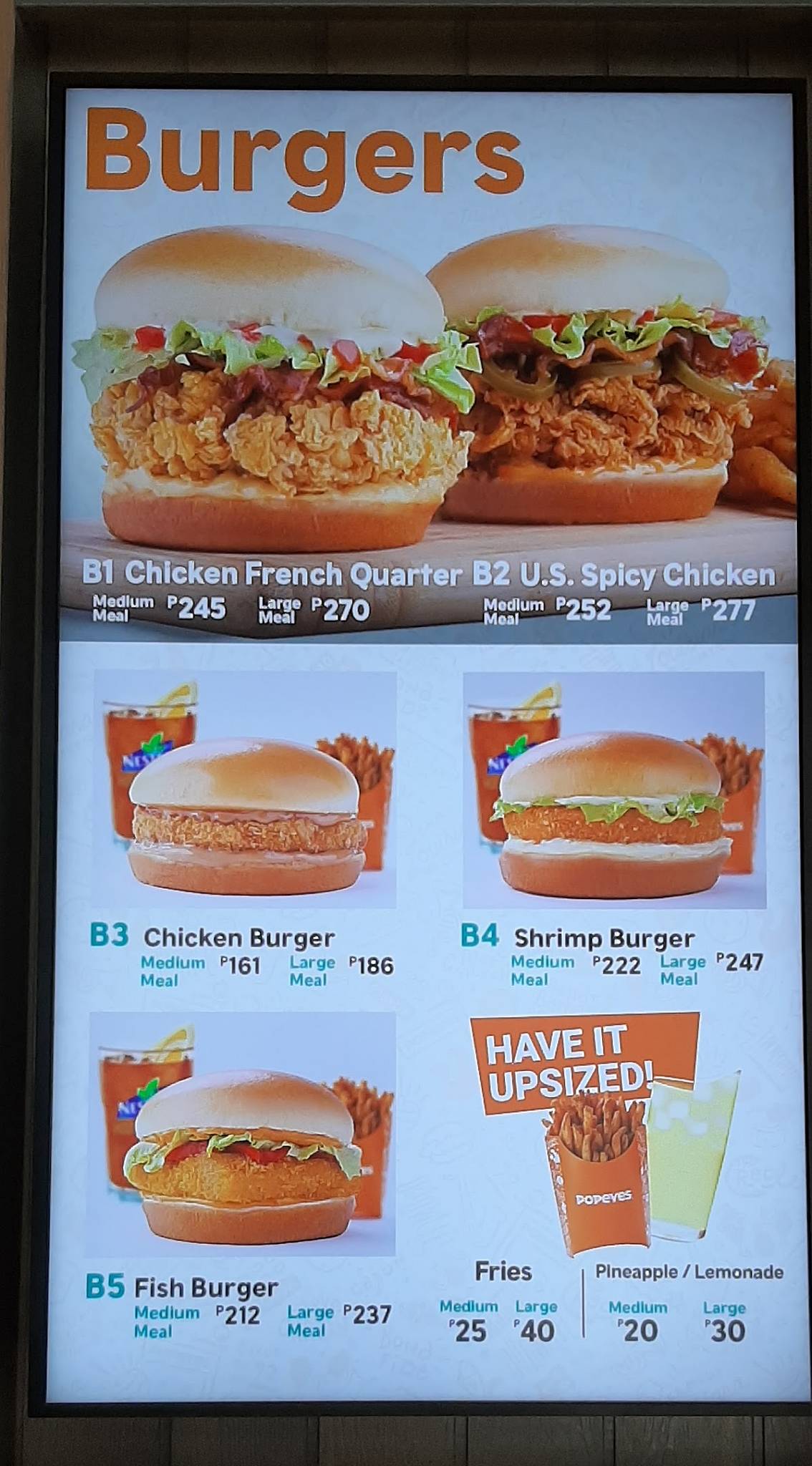 Menu at Popeyes - New Frontier Theater restaurant, Quezon City