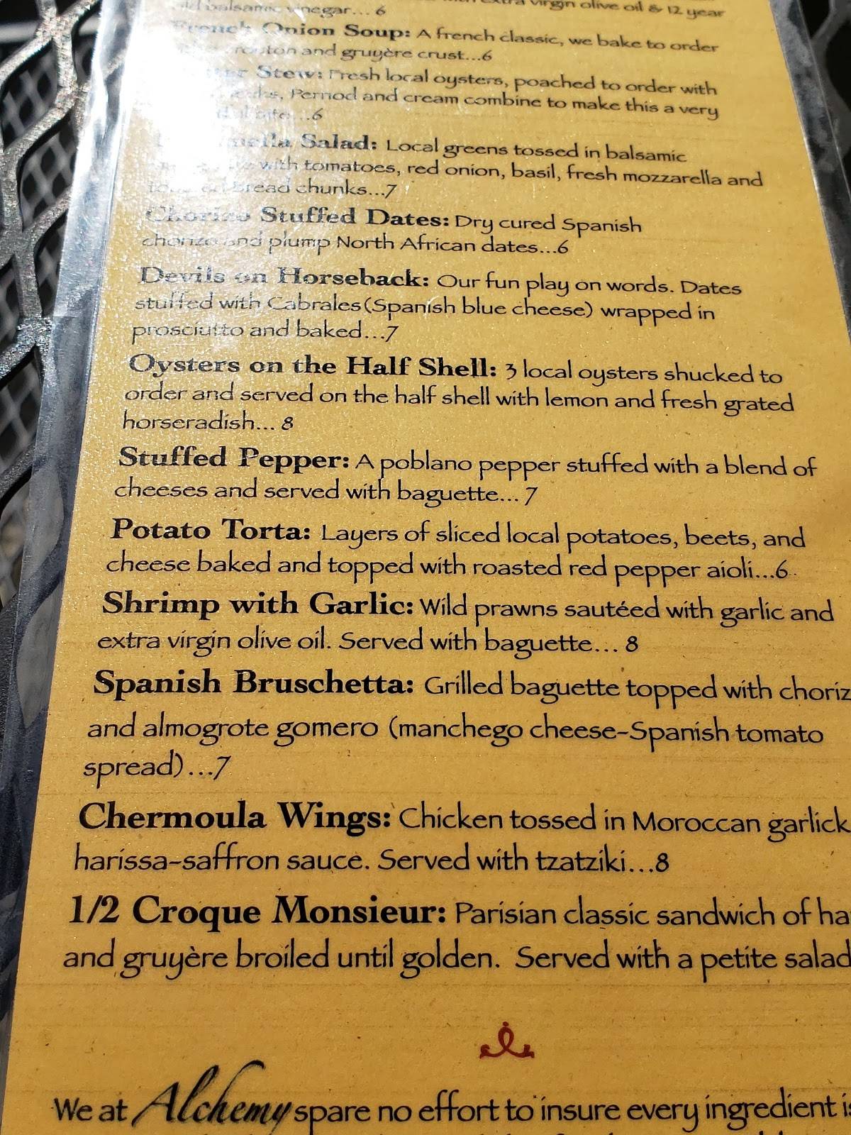 Menu at Alchemy Bistro & Bar, Port Townsend