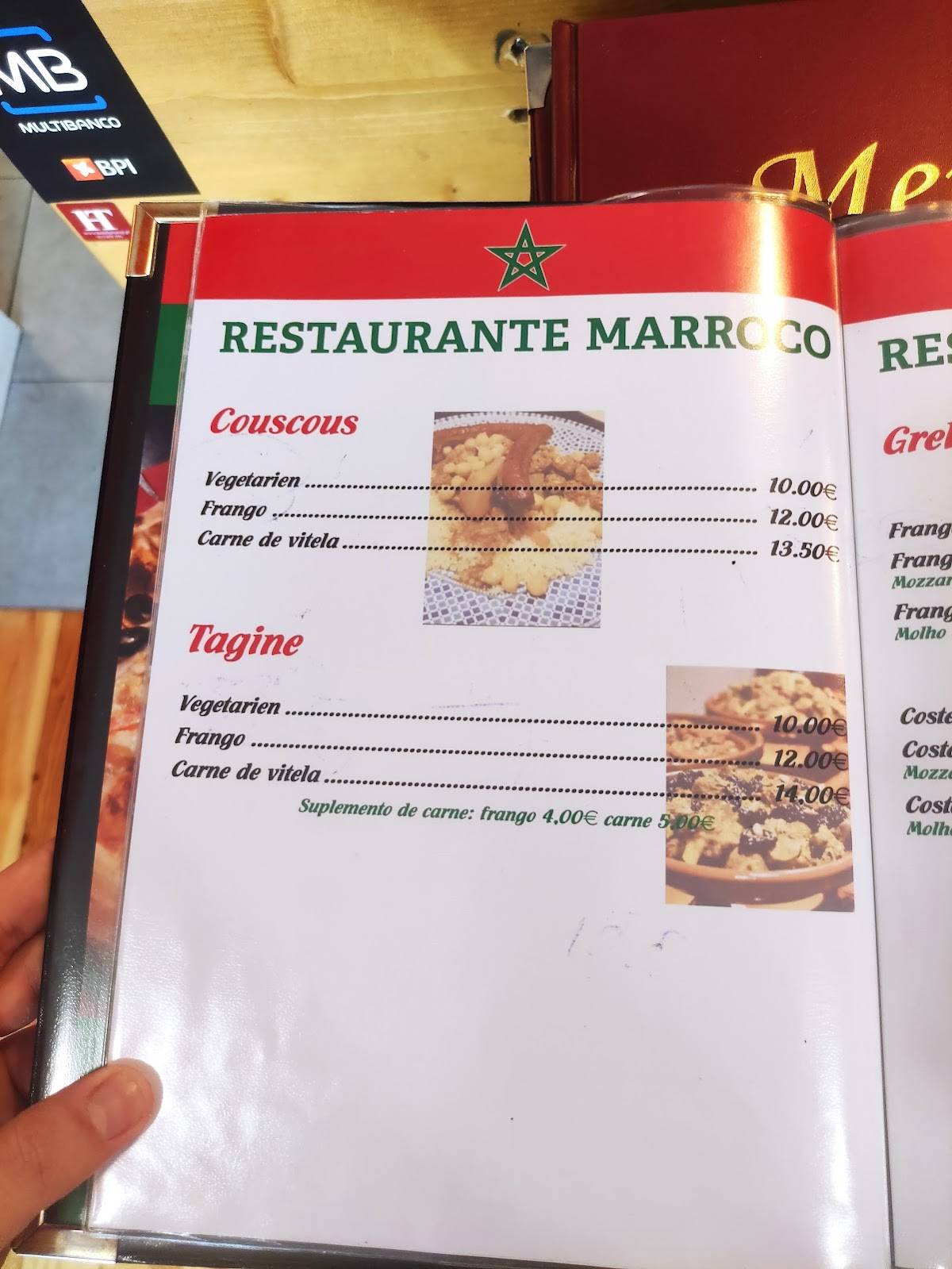Menu at Moroccan Restaurant, Porto