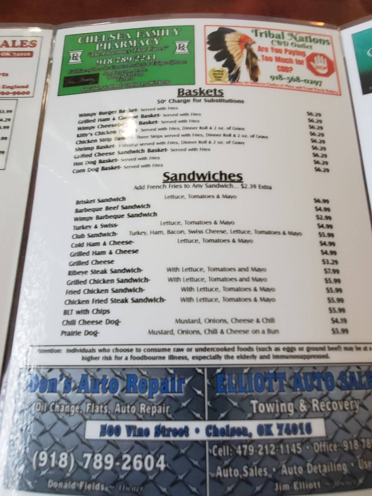 Menu at Prairie Rose Grille restaurant, Chelsea