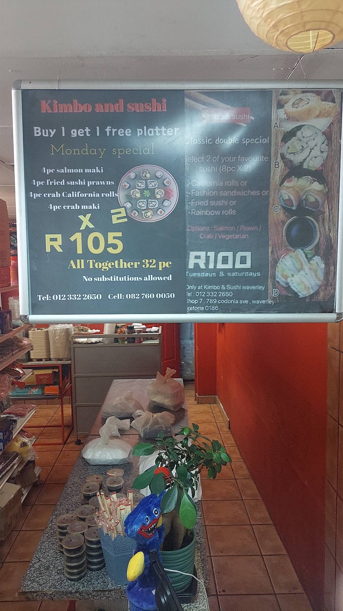 Menu at Kim Bo and Sushi waverley restaurant, Pretoria