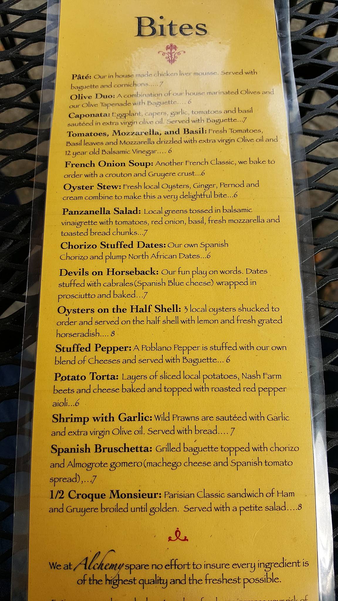 Menu at Alchemy Bistro & Bar, Port Townsend