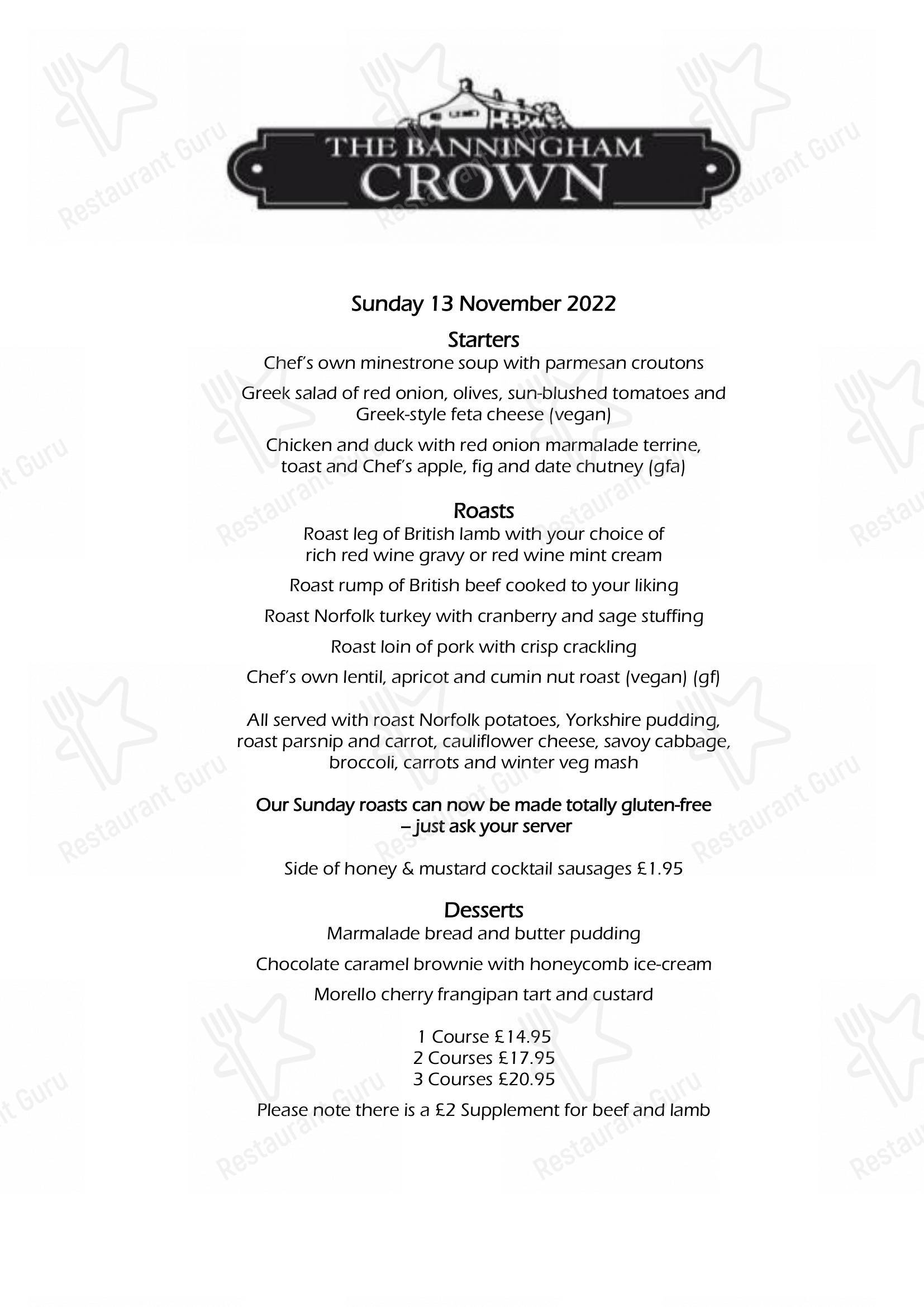 Menu at Banningham Crown pub & bar, Aylsham