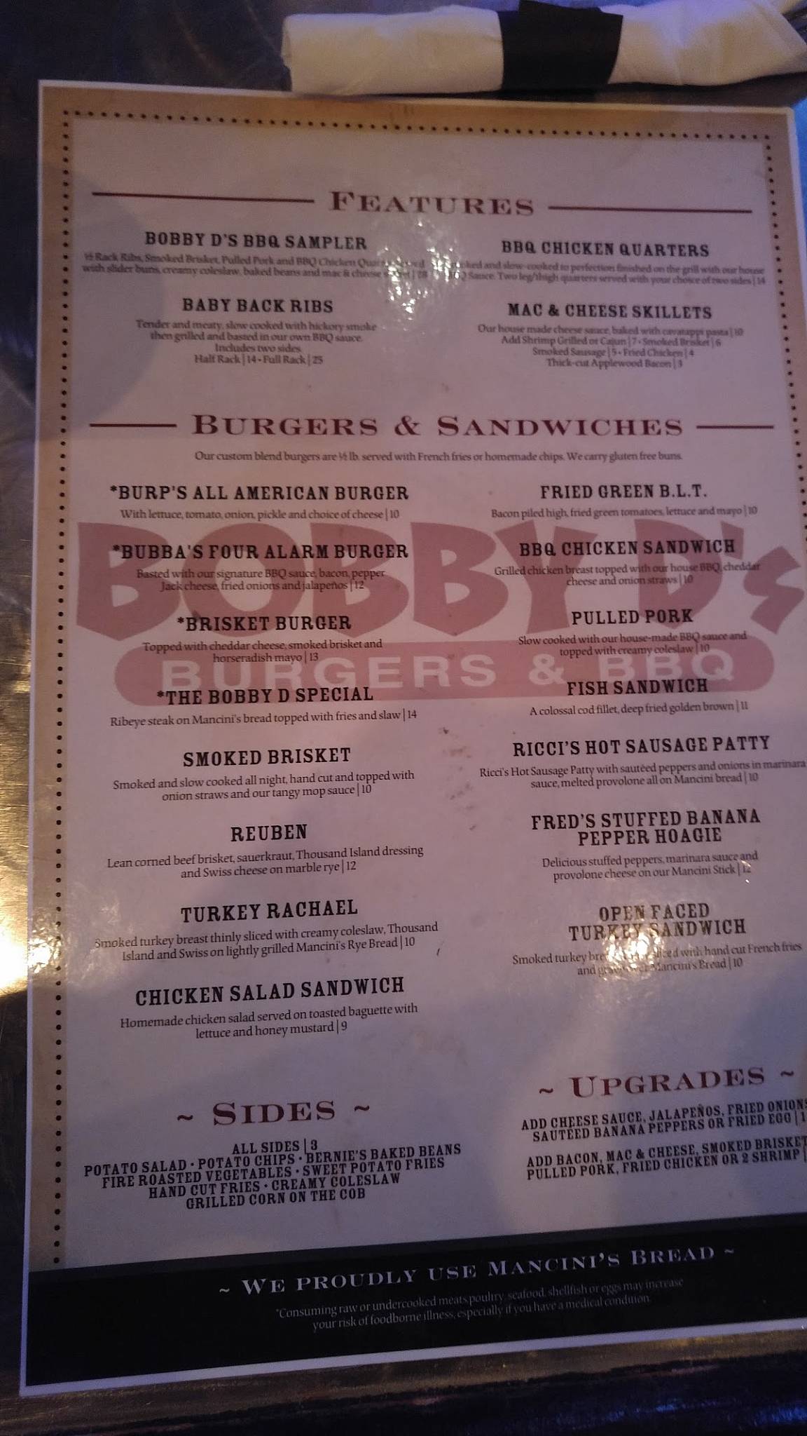 Menu at Bobby D's Burgers & Barbecue, McKees Rocks, 564 Pine Hollow Rd