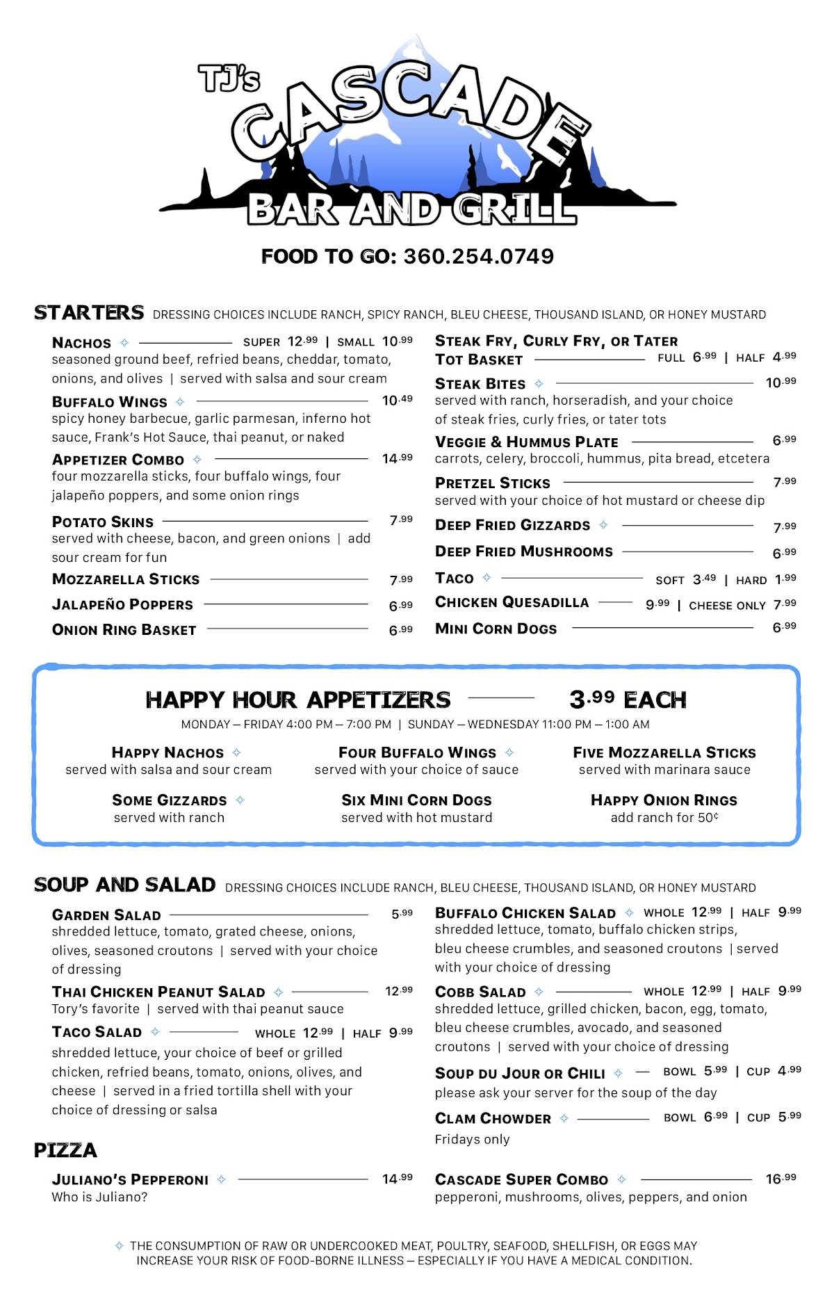 Menu at Cascade Bar & Grill, Vancouver