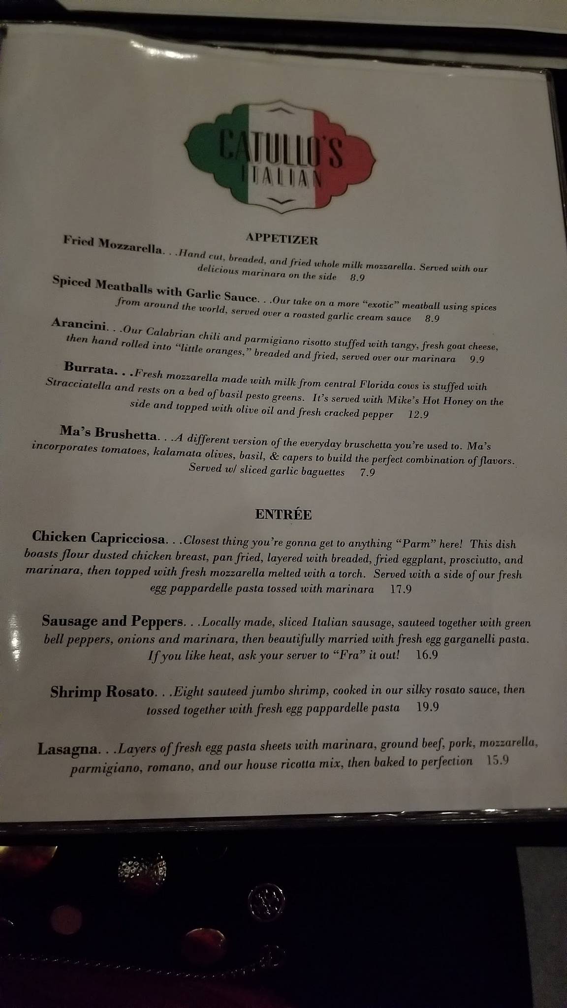 Menu at Catullo’s Italian pub & bar, Jacksonville, -2 San Pablo Rd S