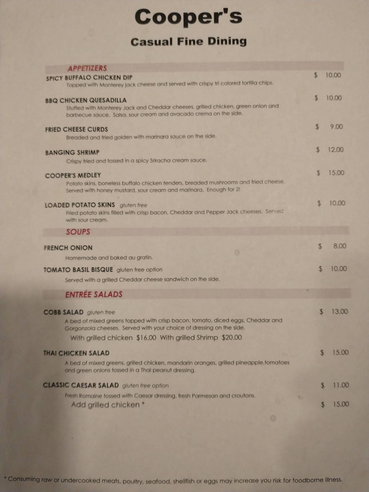 Menu at Coopers Restaurant, Alcoa