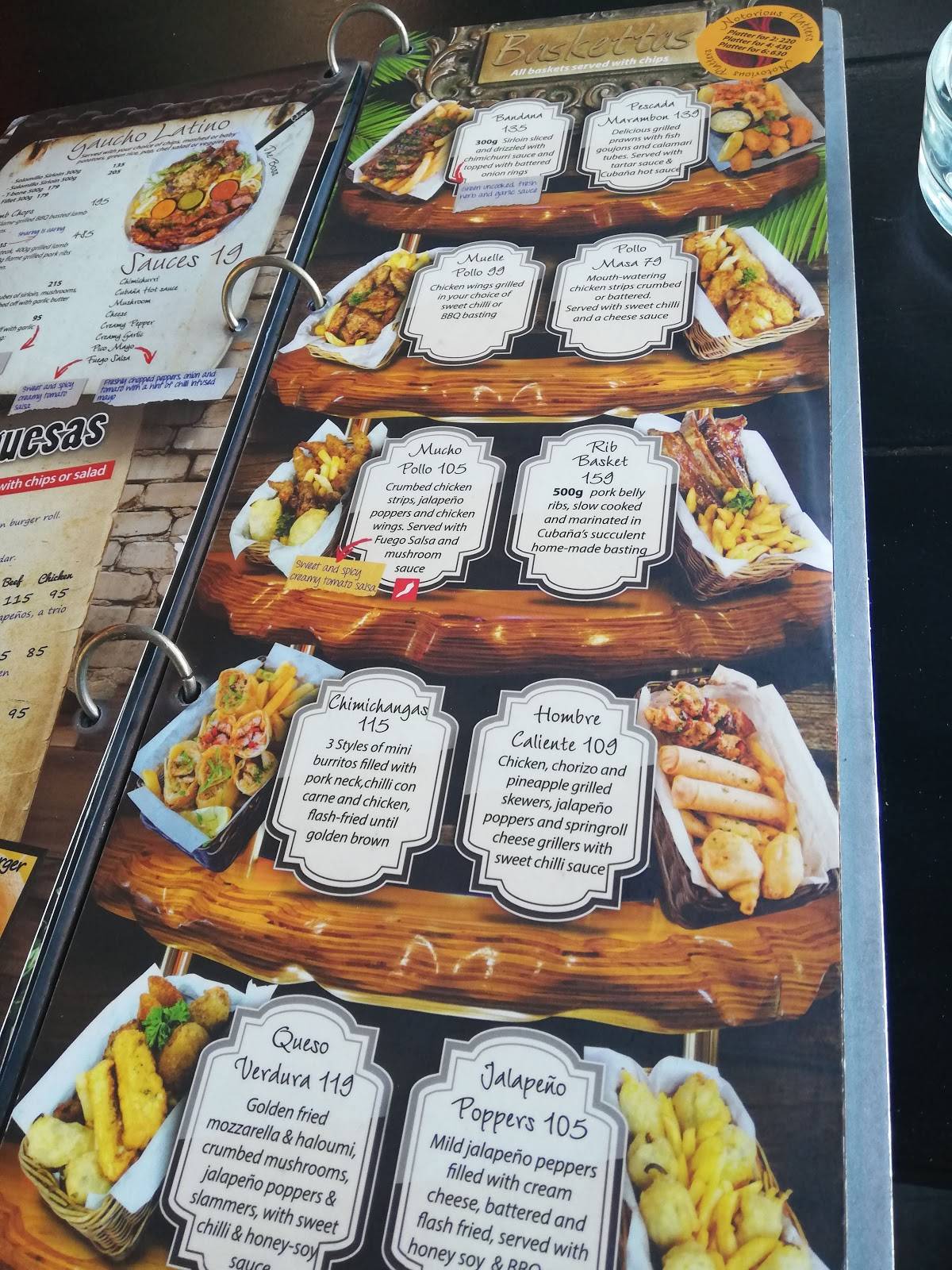 Menu at Cubana Tableview pub & bar, Cape Town