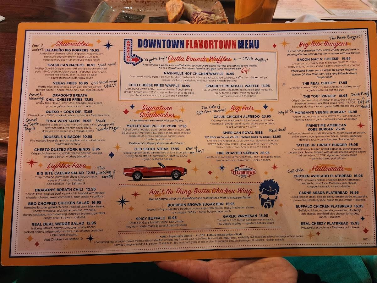 Menu at Downtown Flavortown restaurant, Pigeon Forge