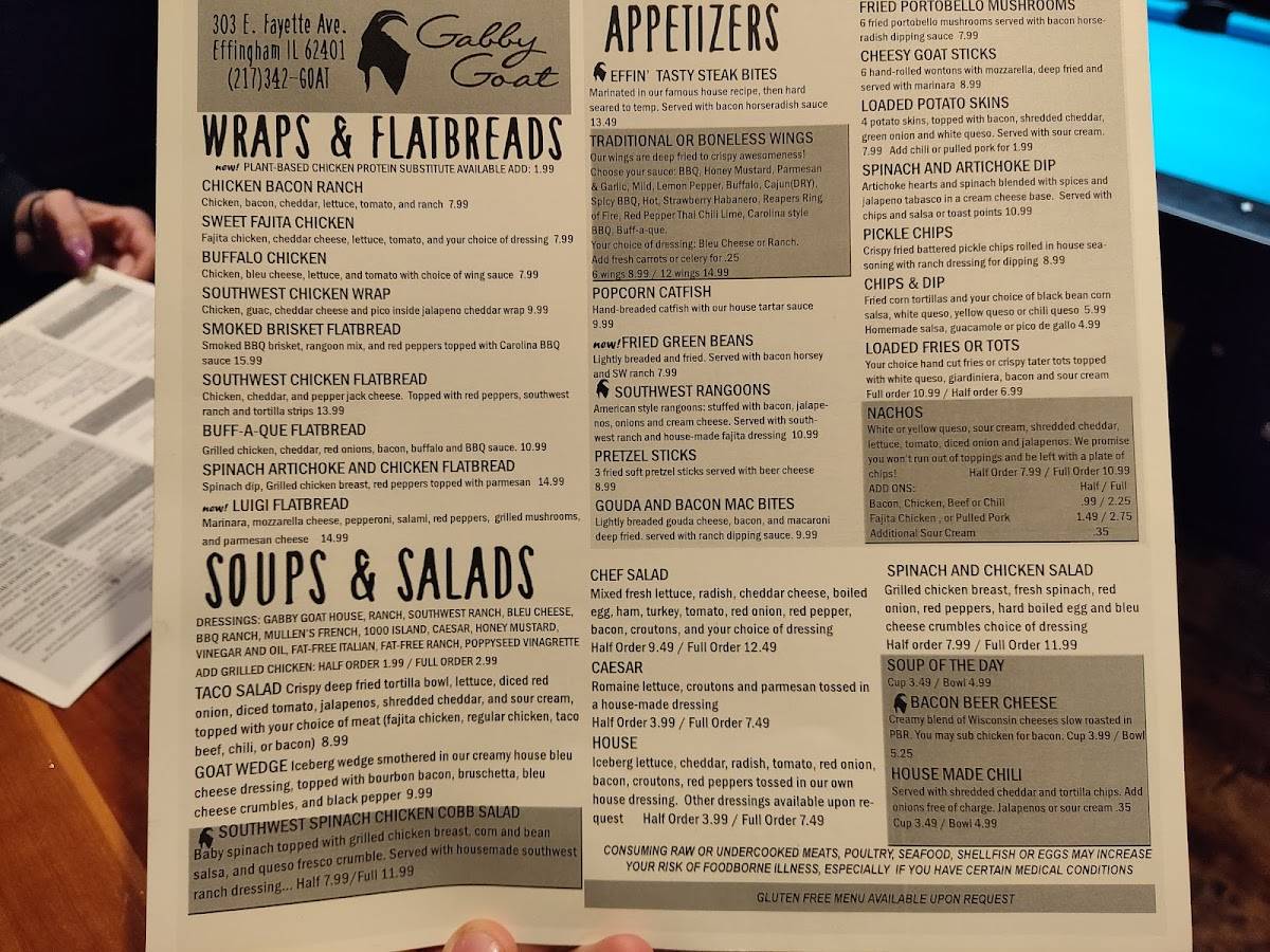 Menu at Gabby Goat American Pub & Grill, Effingham
