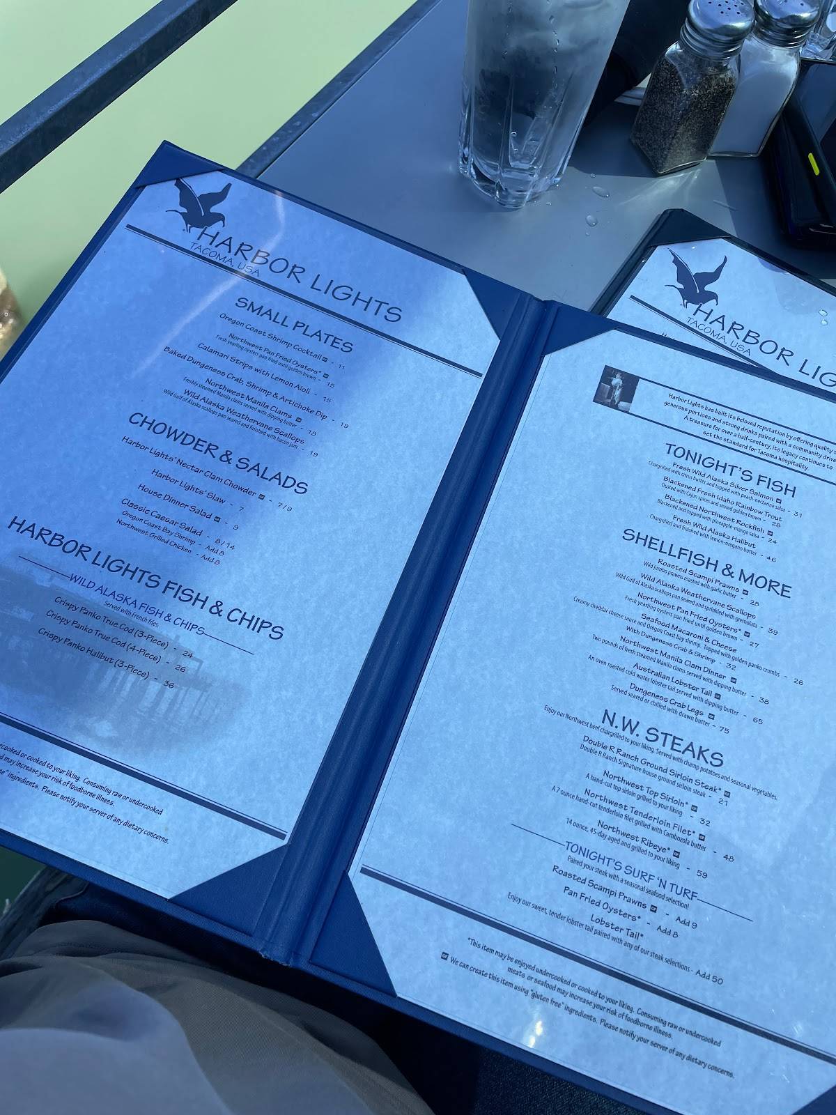 Menu at Harbor Lights restaurant, Tacoma