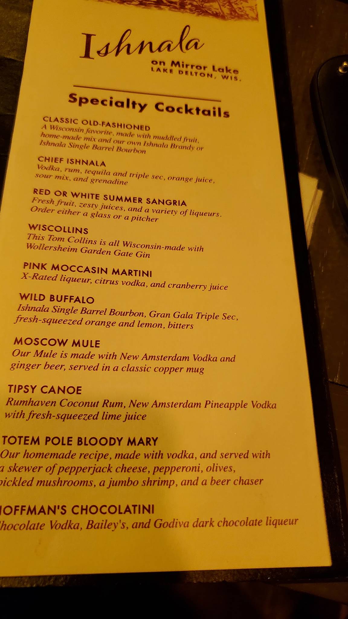 Menu at Ishnala Supper Club, Lake Delton, S2011 Ishnala Rd