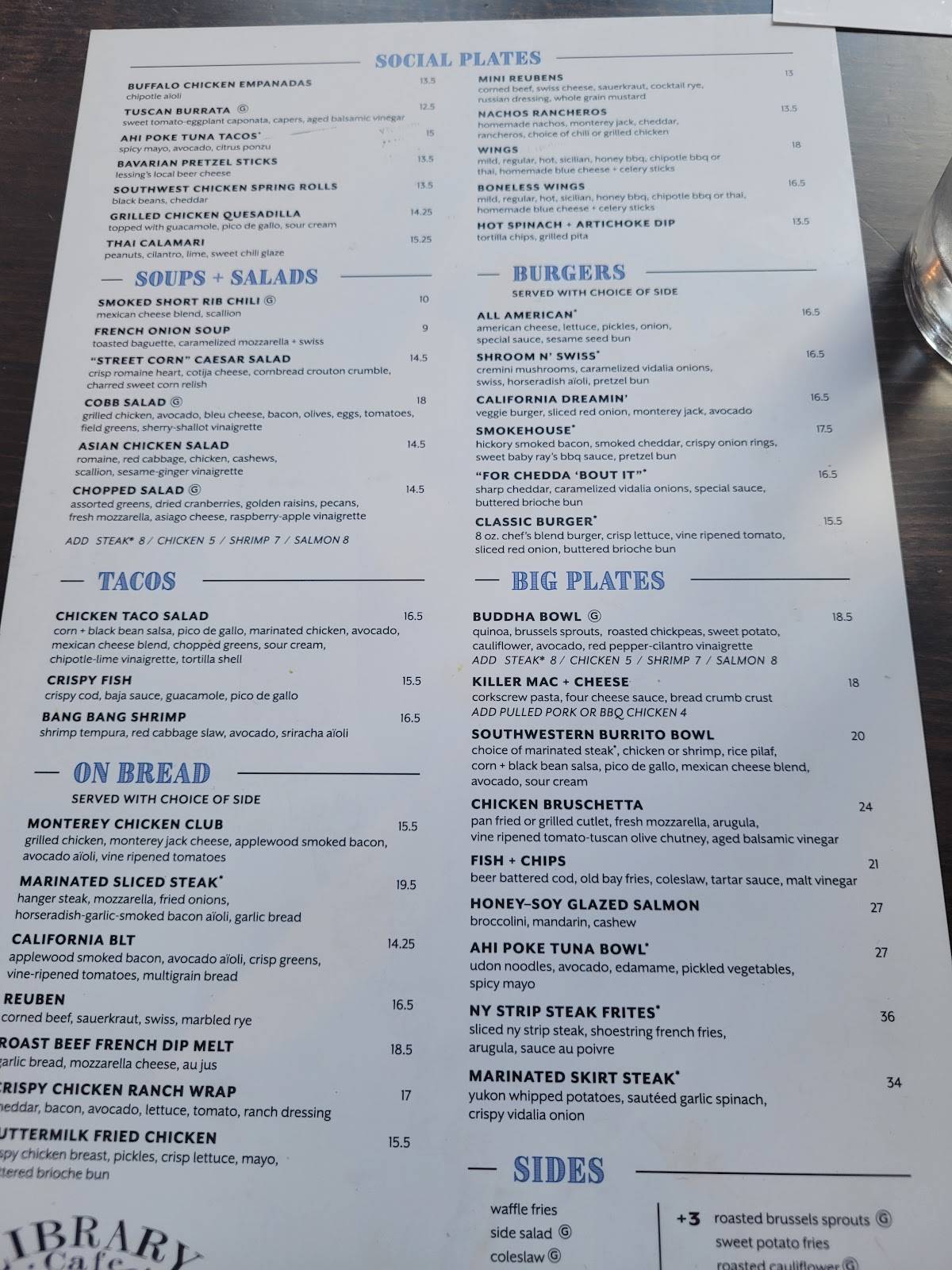 Menu at Library Café pub & bar, Farmingdale