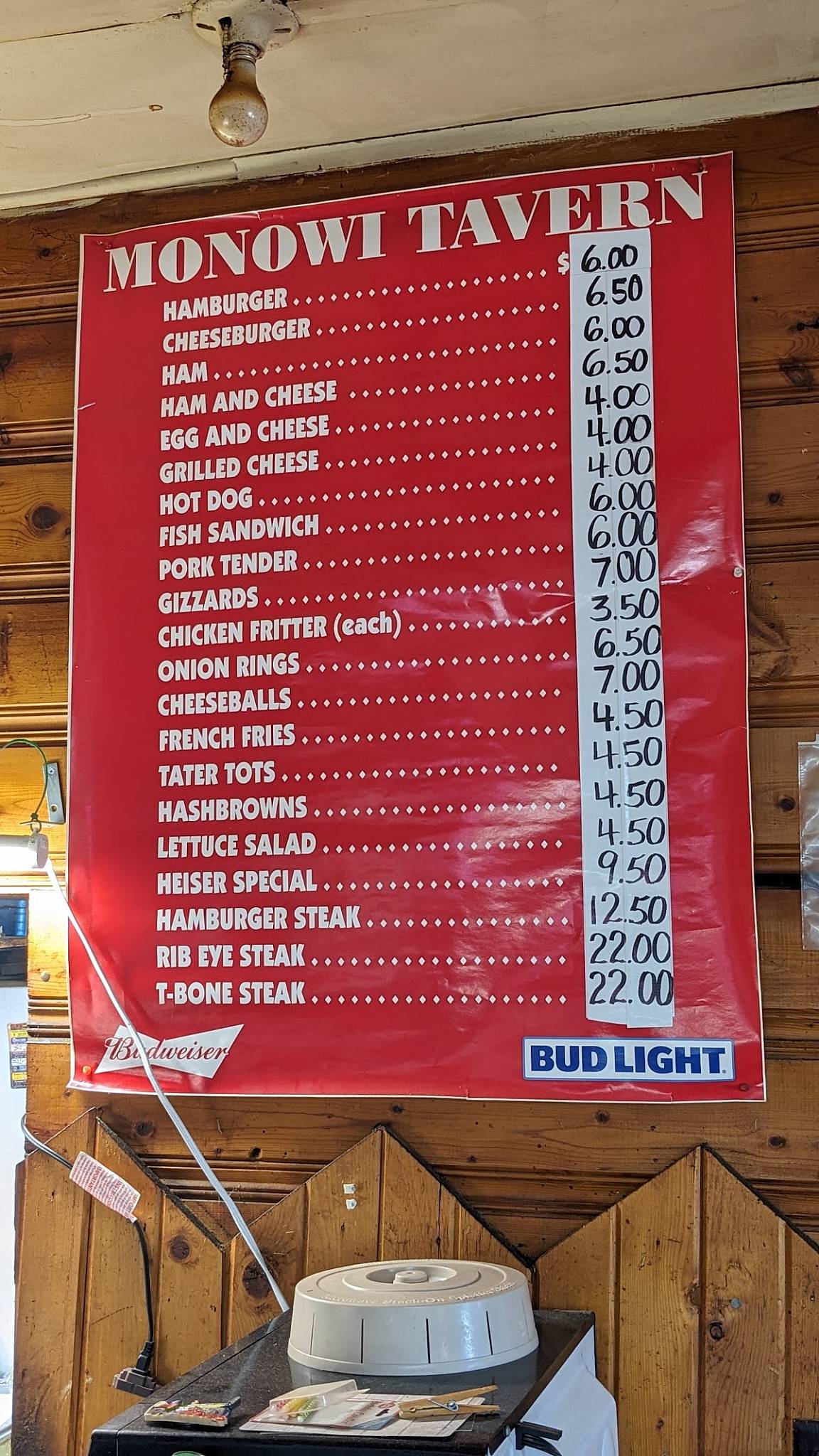 Menu at Monowi Tavern pub & bar, Monowi