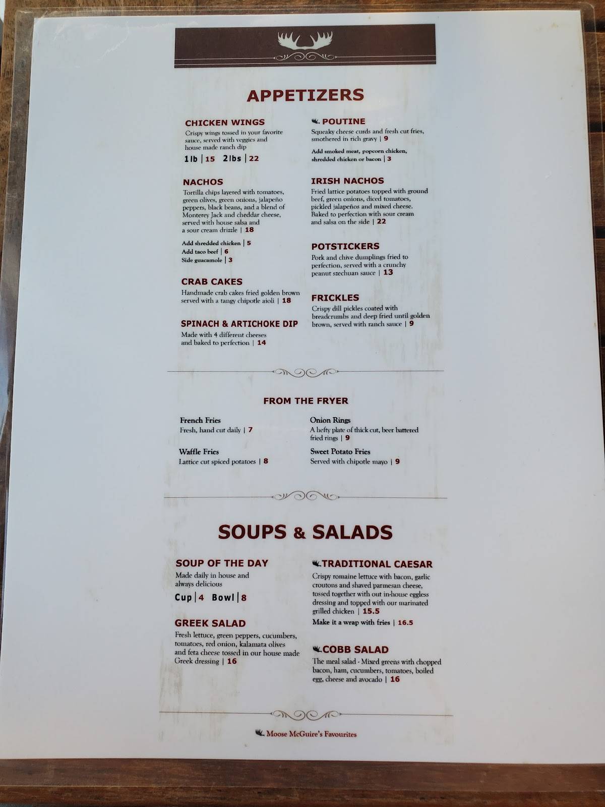 Menu at Moose McGuire's Brockville pub & bar, Brockville