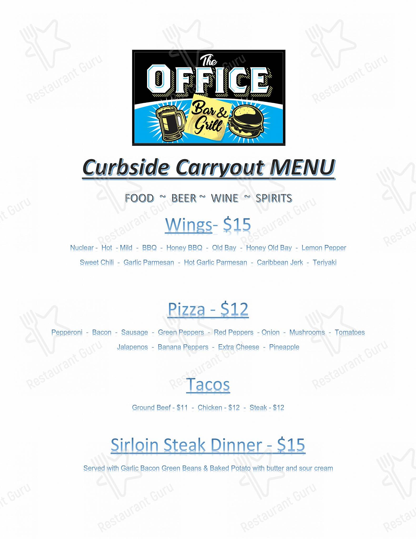 Menu at The Office Bar & Grill, Pasadena