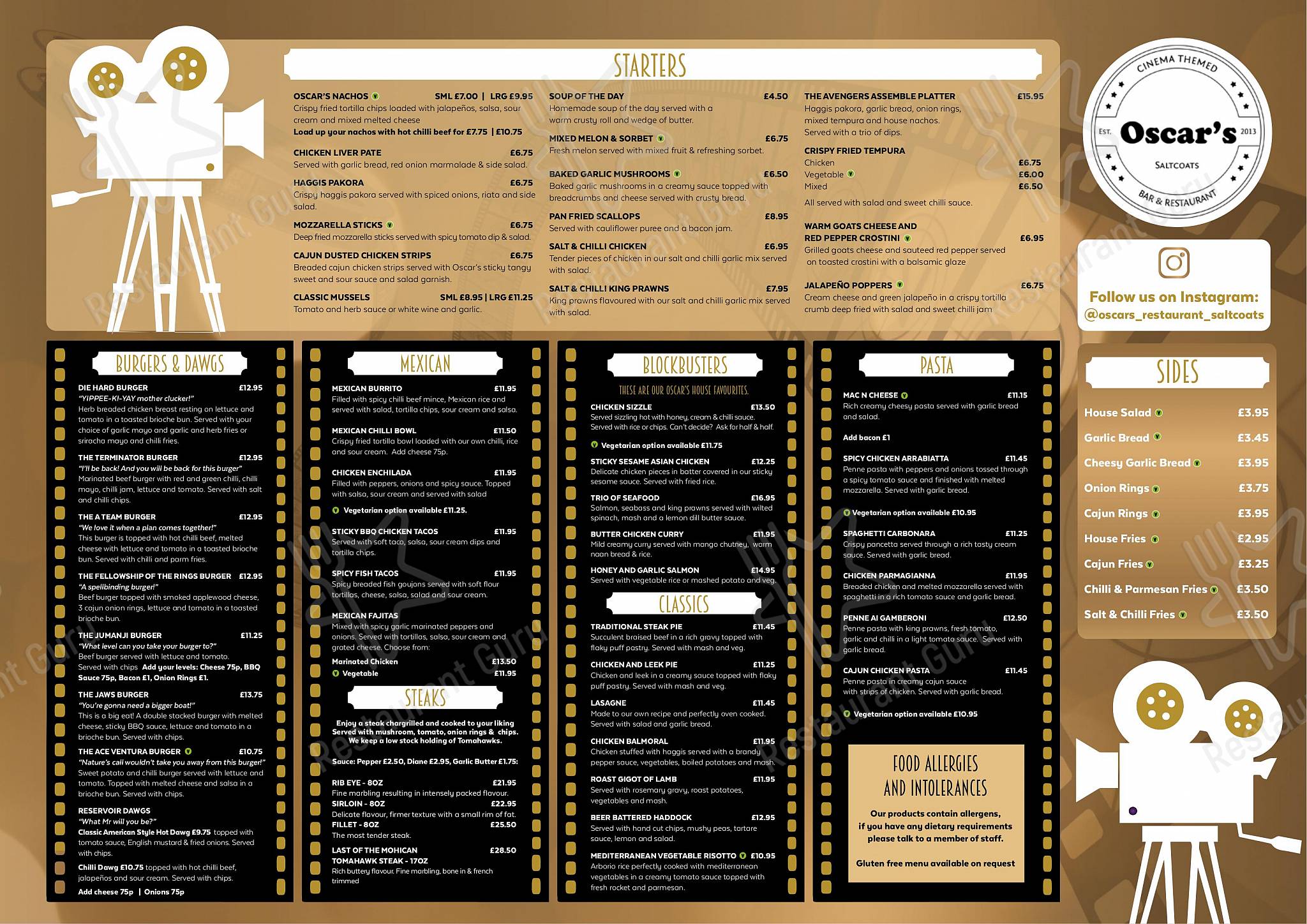 Menu at Oscar's Cafe Bar Restaurant, Saltcoats