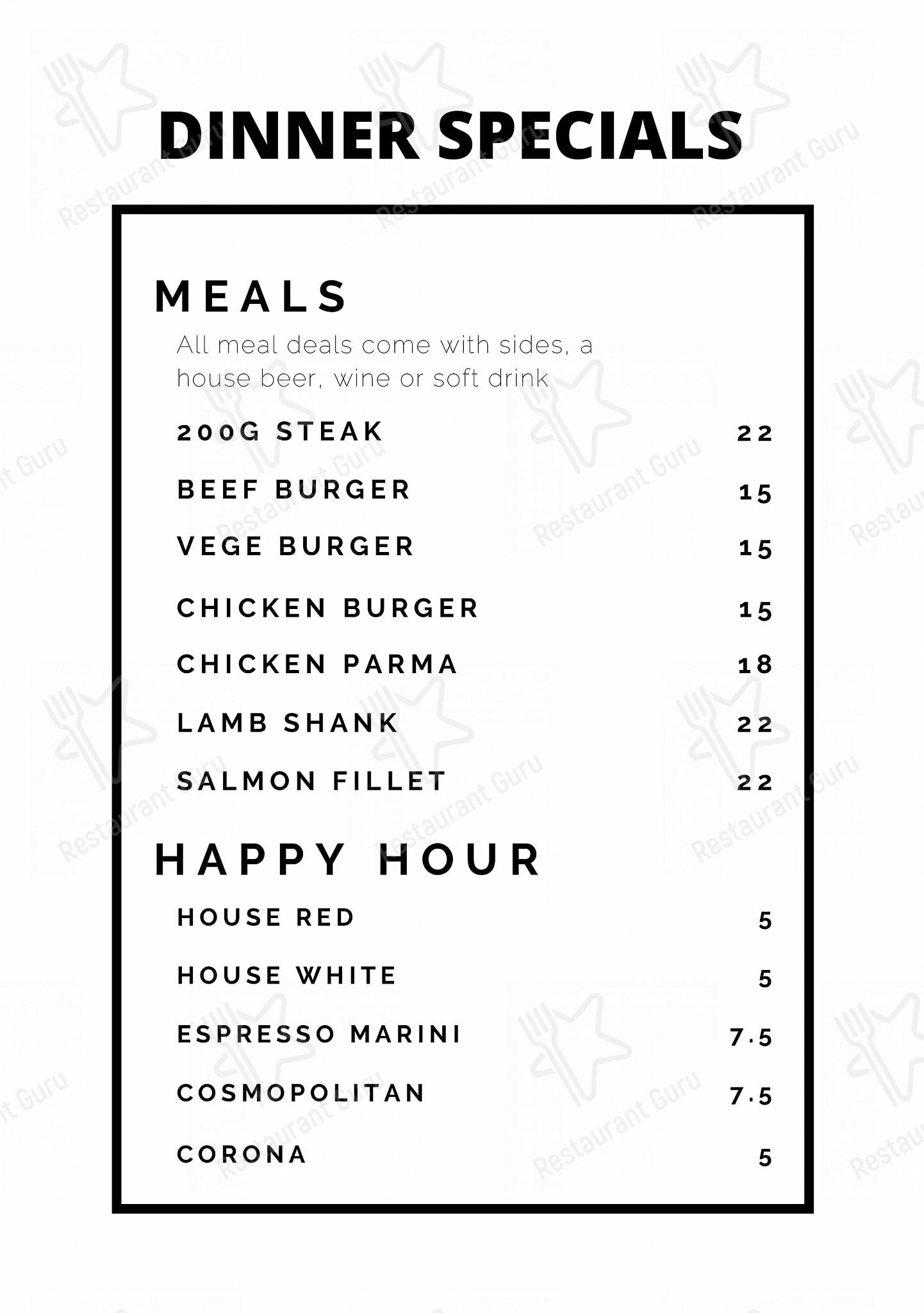 Menu at SOS Cafe, South Yarra