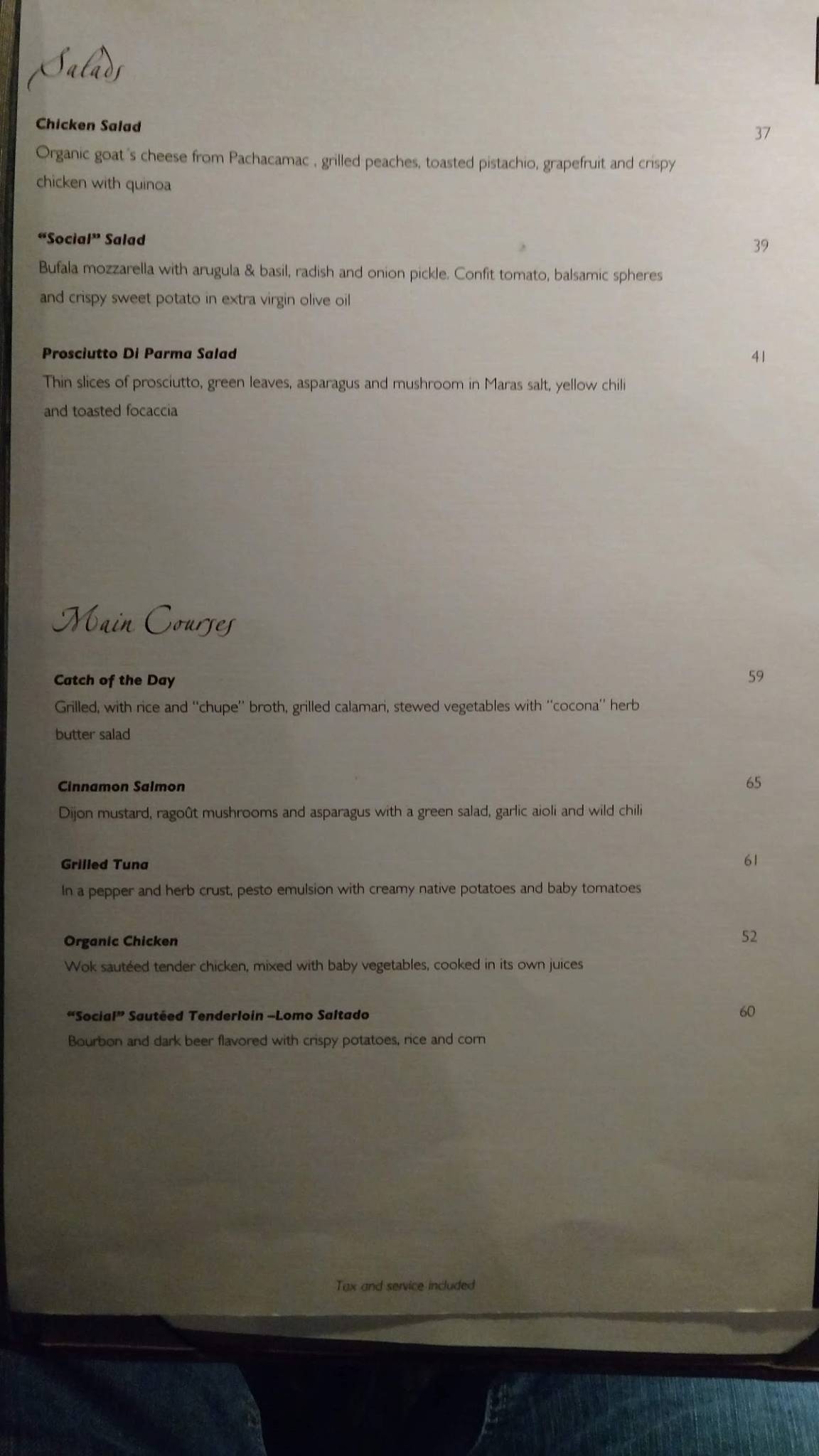Menu at Social Restaurant & Bar, Miraflores