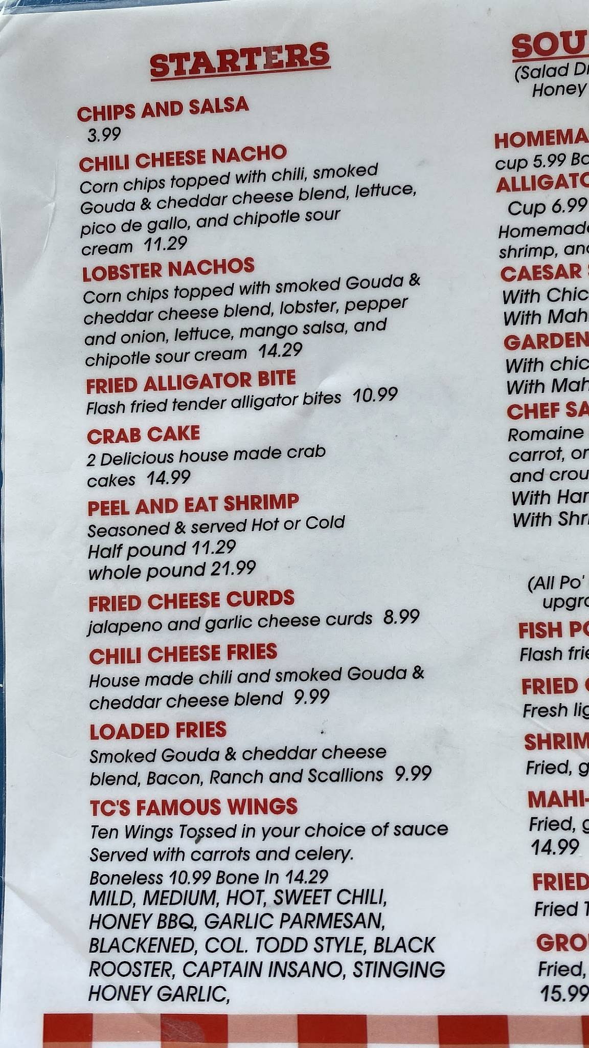 Menu at TC's Front Porch pub & bar, Navarre