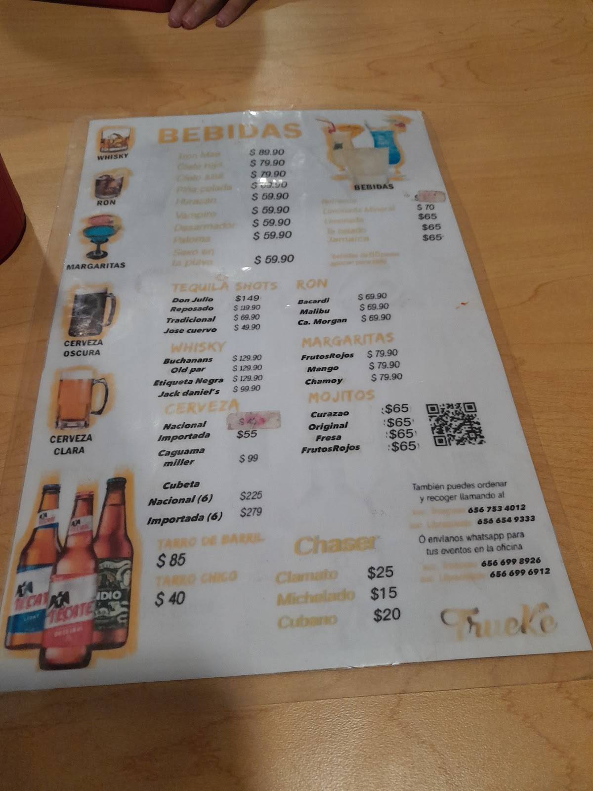 Carta del pub y bar TRUEKE COMIDA Y AMIGOS, Ciudad Juarez, Trueke ...