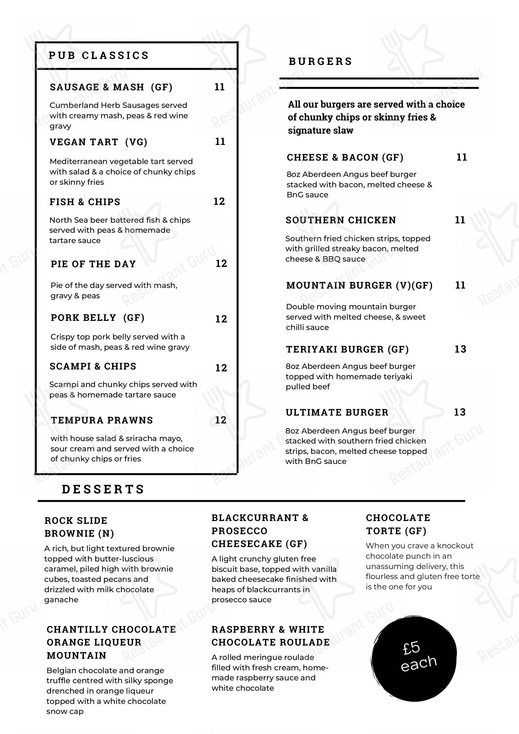 Menu at The Black & Grey Morpeth pub & bar, Morpeth