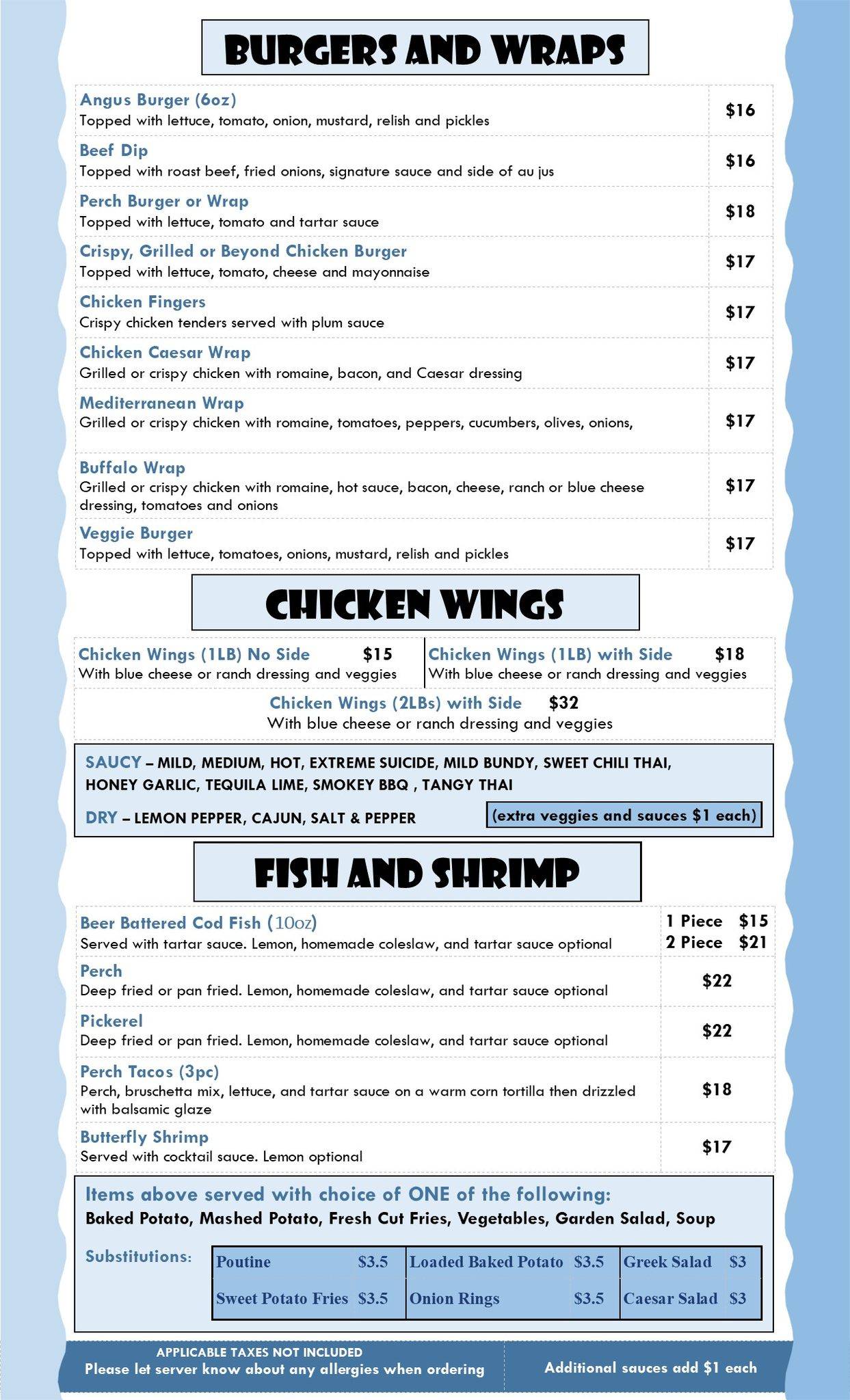 Menu at The Boat House Restaurant, Port Rowan