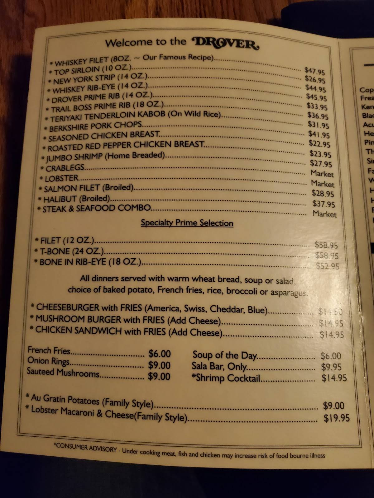 Menu at The Drover pub & bar, Omaha, S 73rd St