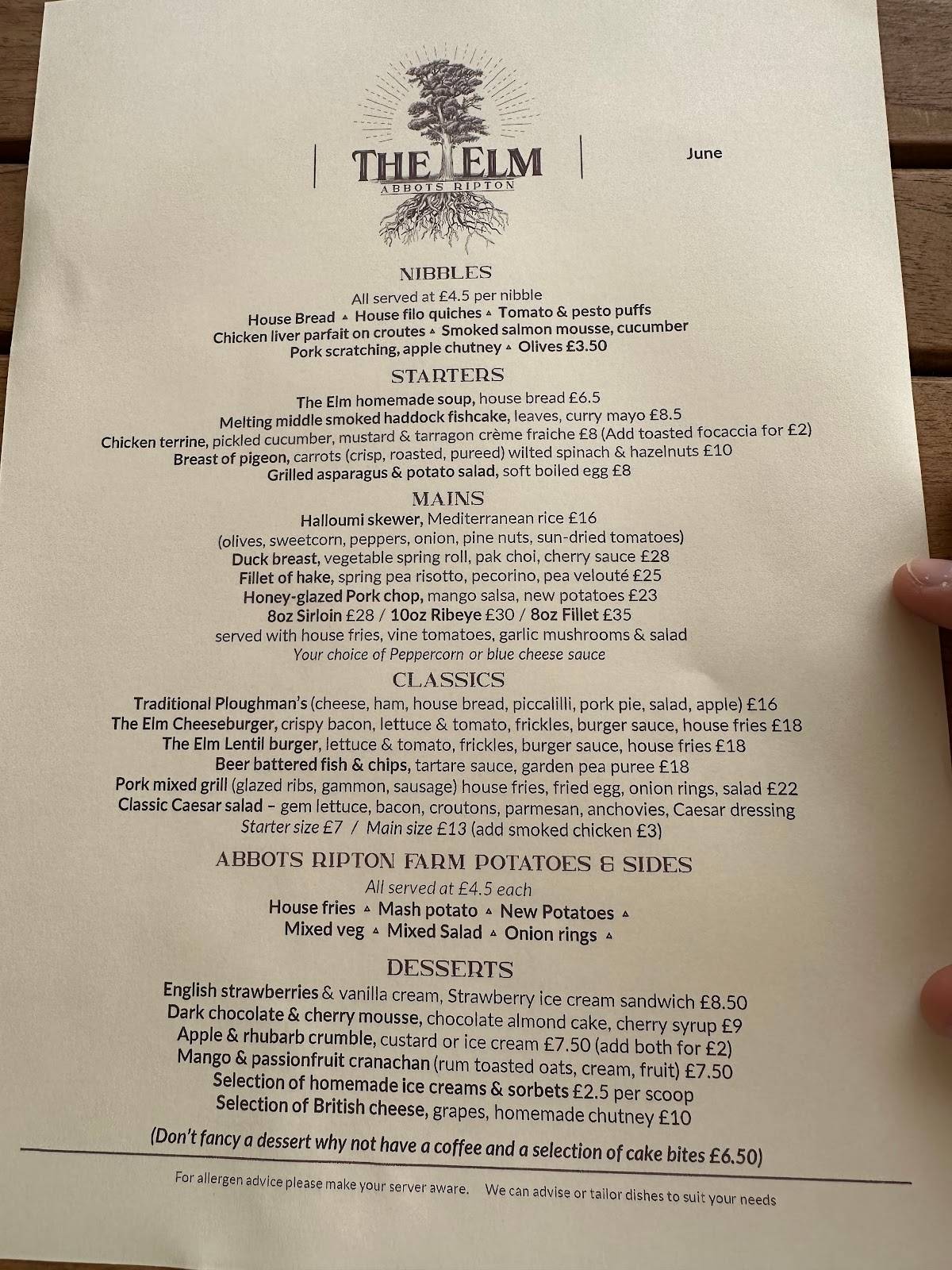 Menu at The Elm pub & bar, Huntingdon