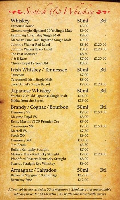 Menu at Hamlet Bar Lounge & Restaurant, London