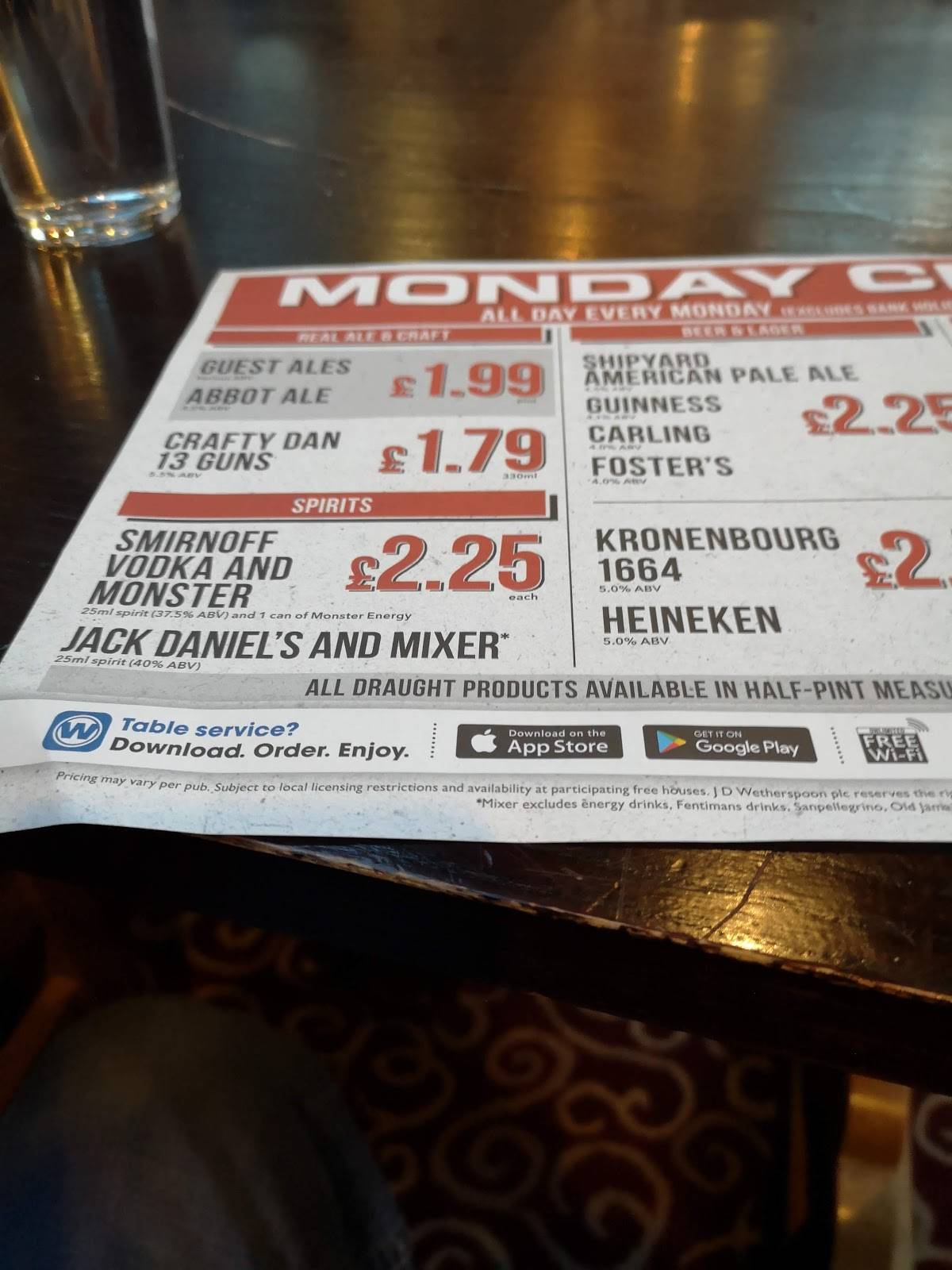 Menu at The Humphrey Bean - JD Wetherspoon pub & bar, Tonbridge