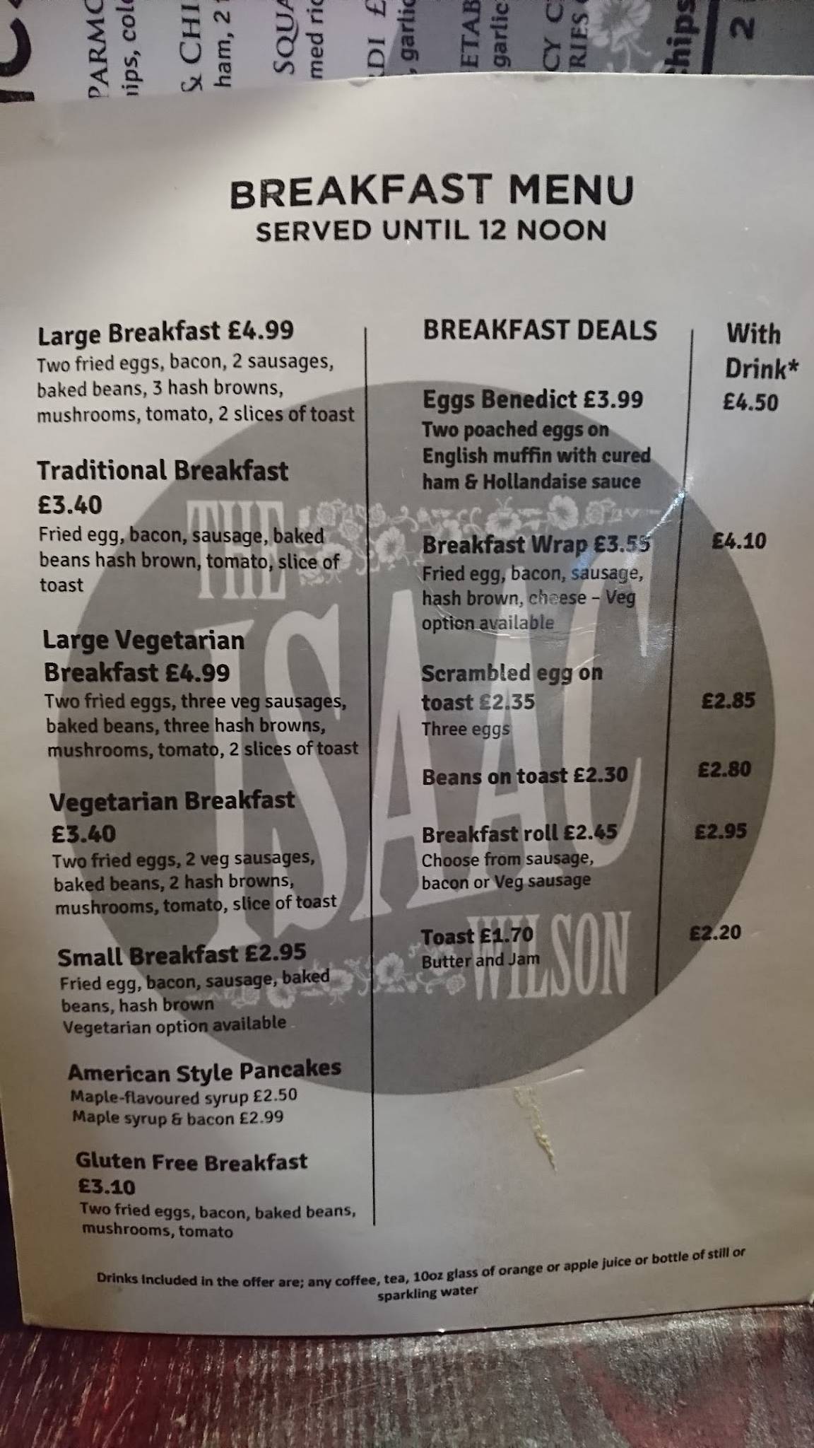 Menu at The Isaac Wilson pub & bar, Middlesbrough