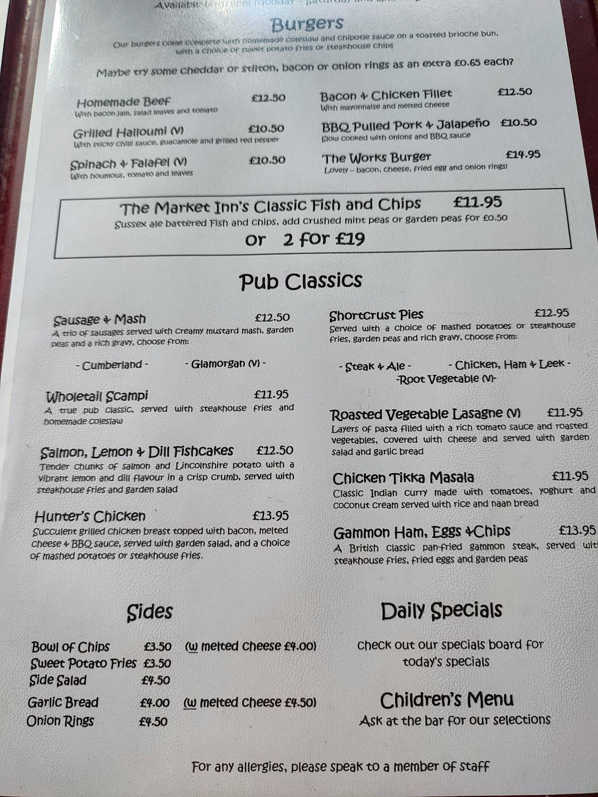 Menu at The Market Inn pub & bar, Brighton