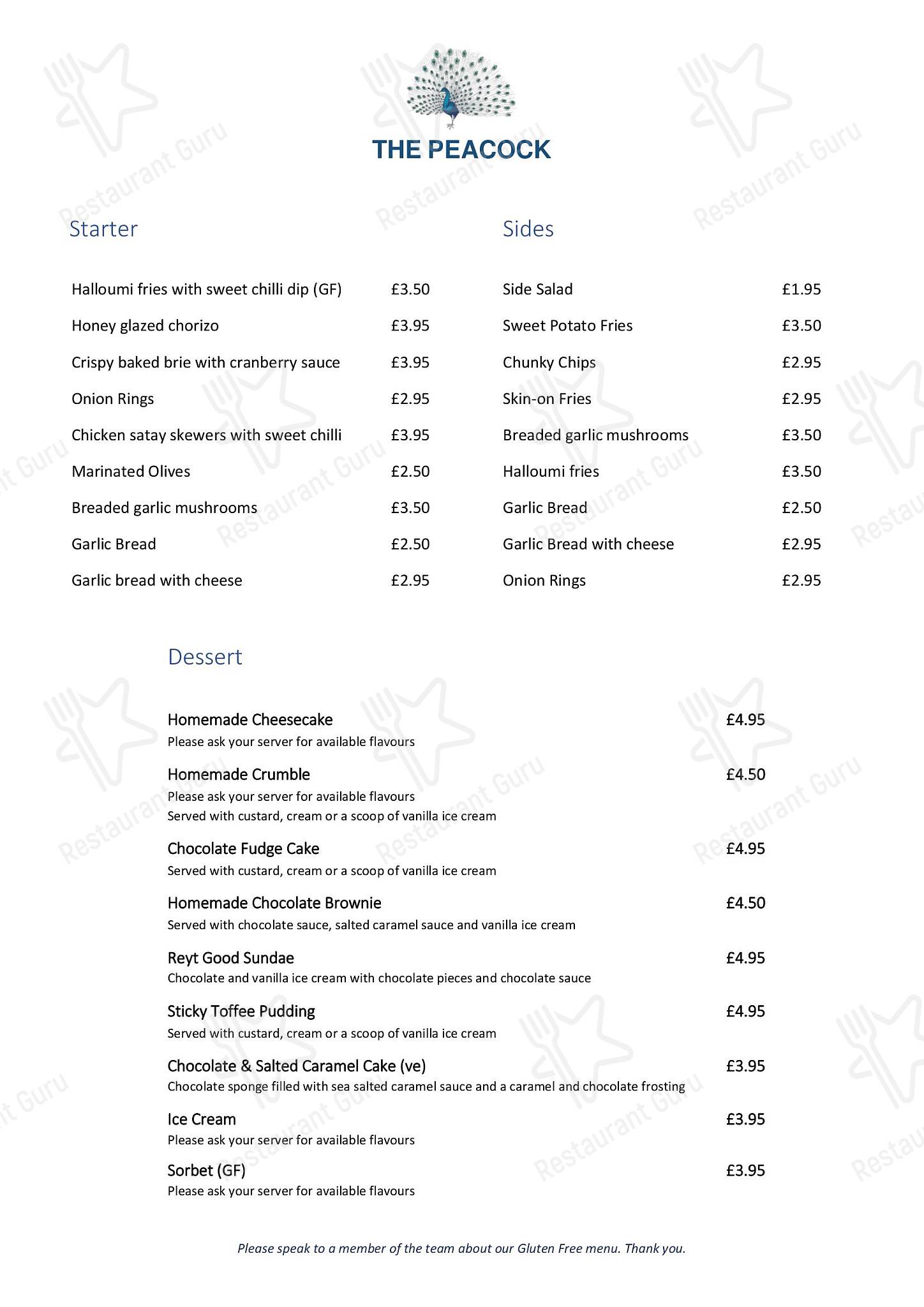 Menu at The Peacock Stannington pub & bar, Sheffield, 714 Stannington Rd