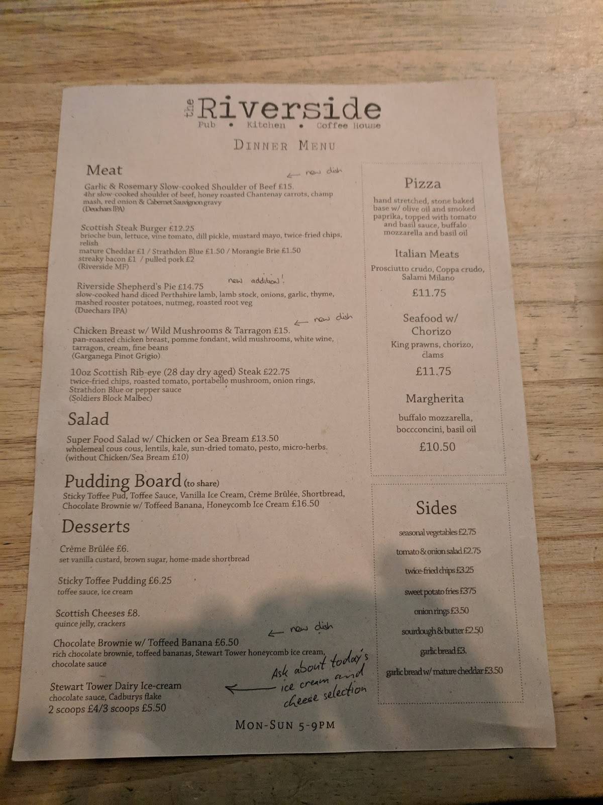 Menu at The Riverside - Pub, Kitchen & Coffee House, Dunblane