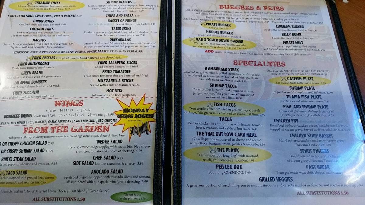Menu at Van's Burgers & Soda Bar, Mathis